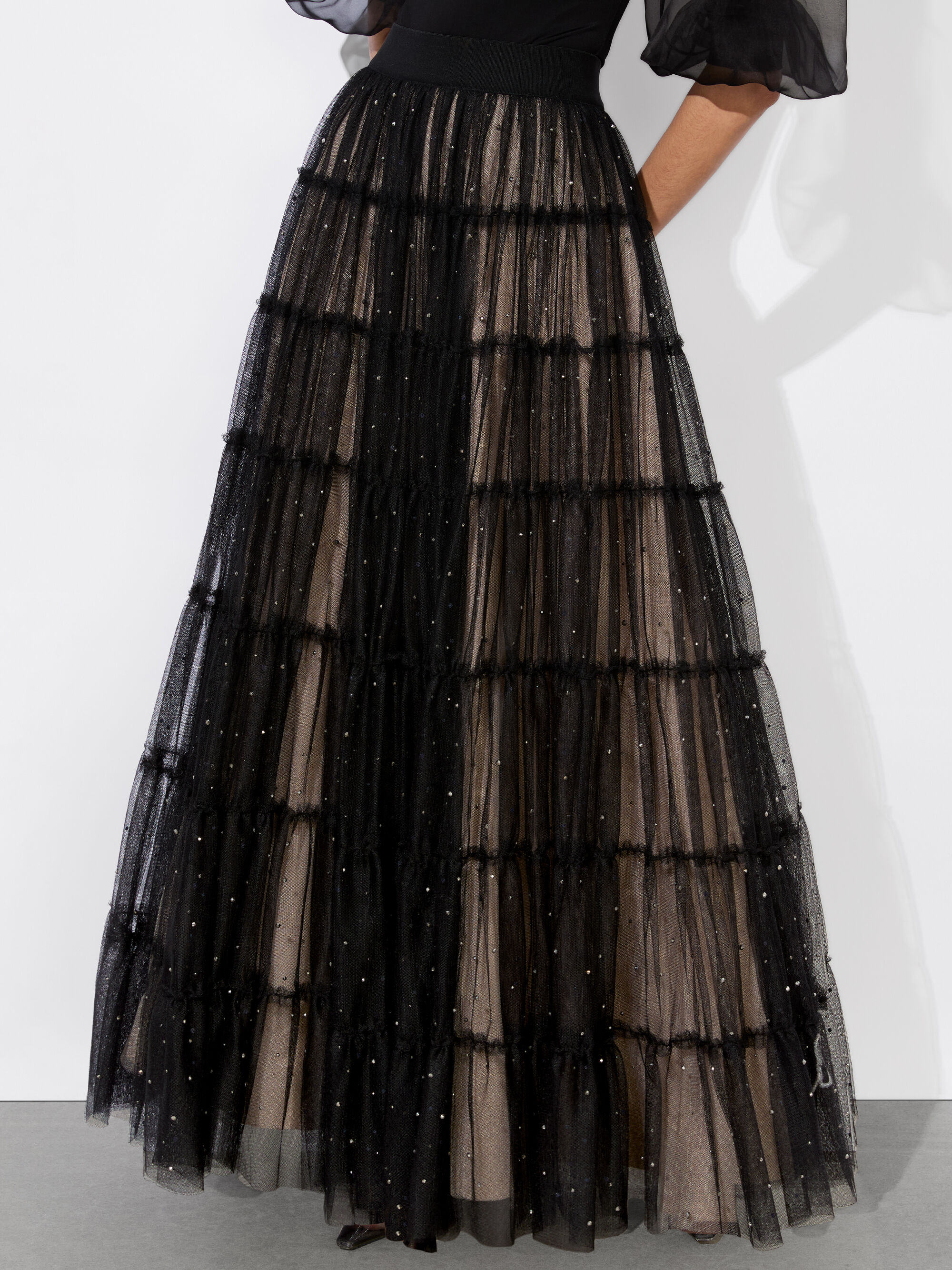 DARCY BALLGOWN SKIRT in BLACK/CRYSTAL | ALICE + OLIVIA