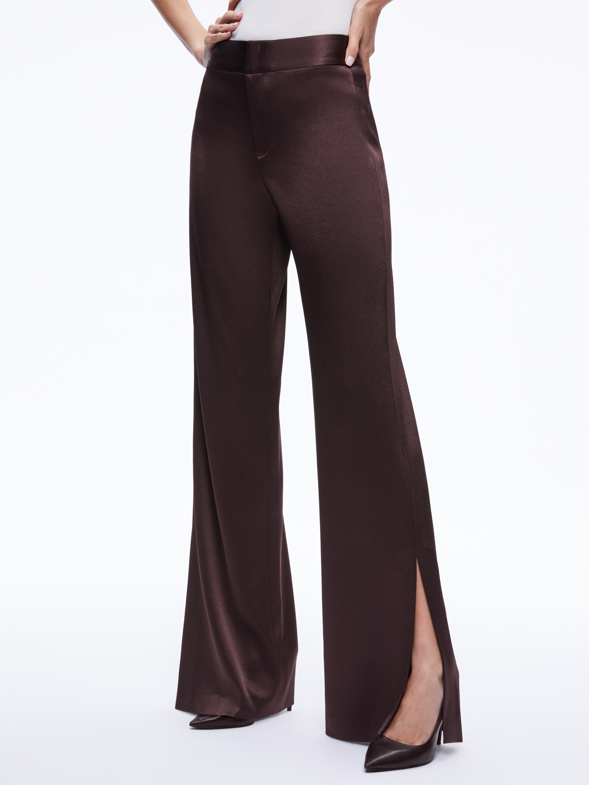 Jc Wide Leg Side Slit Pant In Toffee | Alice + Olivia