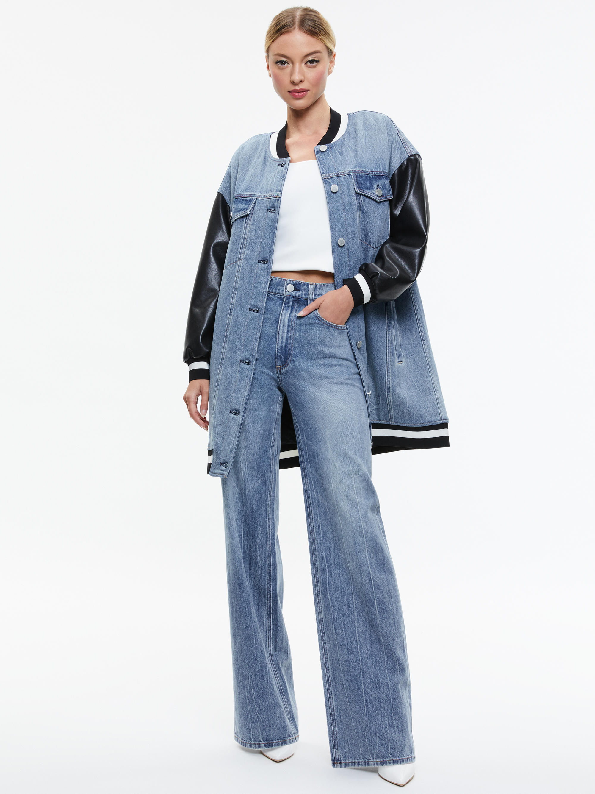 Orten Oversized Varsity Jacket In Sadie Lt Vintage Blue | Alice + Olivia