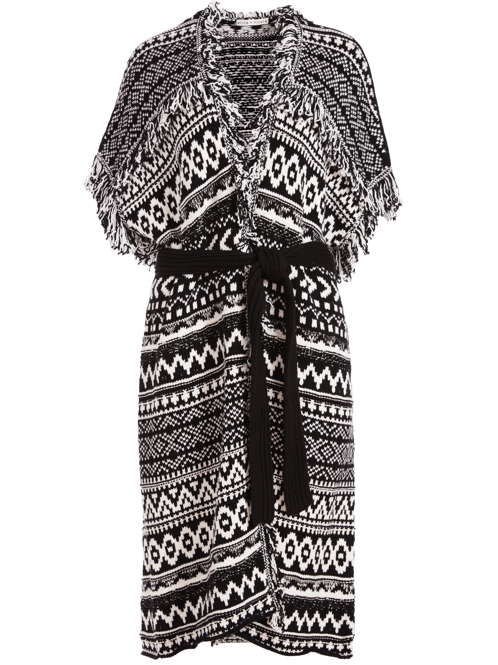 MAIBELLA BELTED SWEATER VEST in BLACK/CREAM | ALICE + OLIVIA