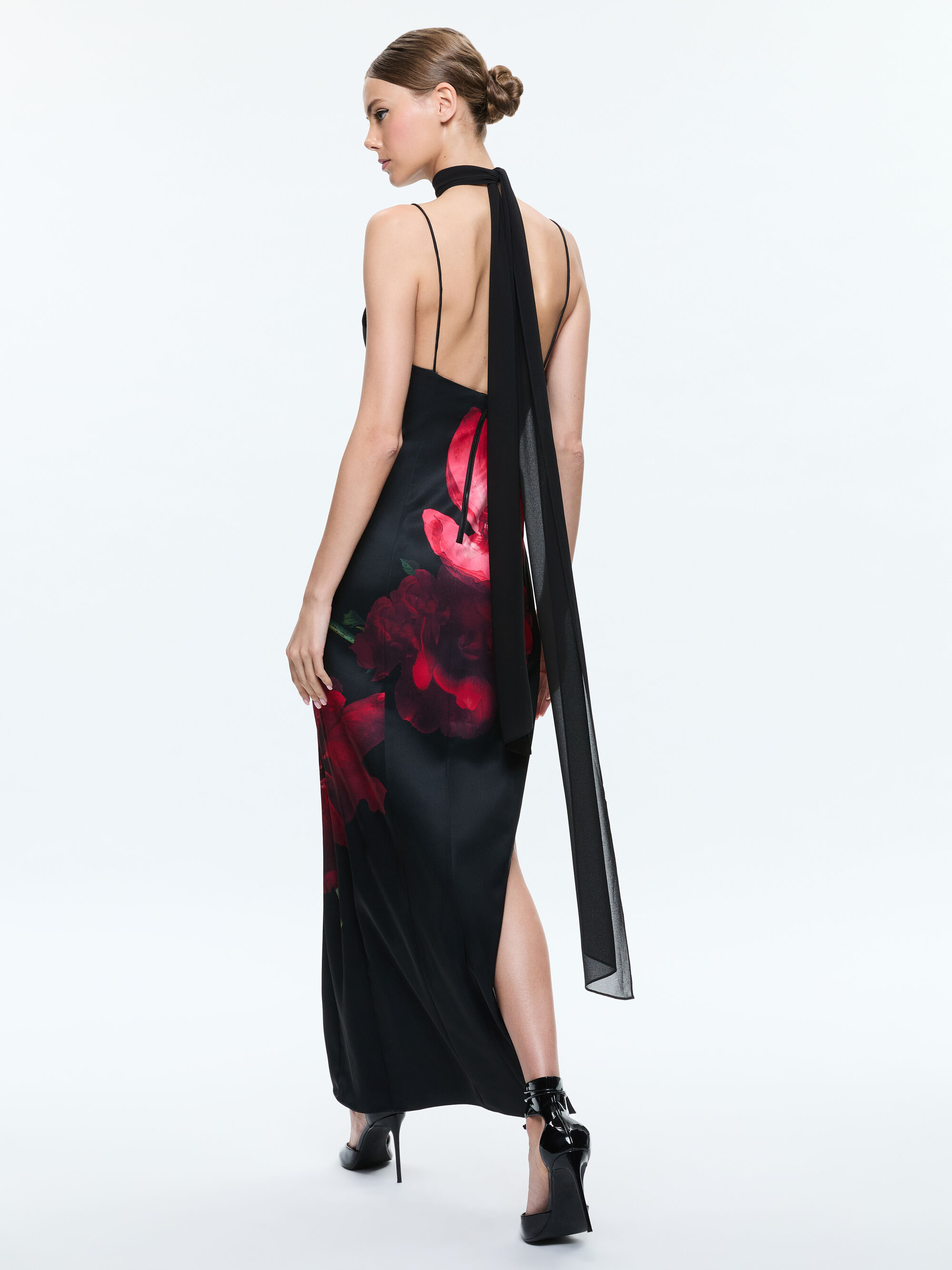 MONIKA MAXI DRESS in PEONY PETALS BRIGHT RUBY | ALICE + OLIVIA