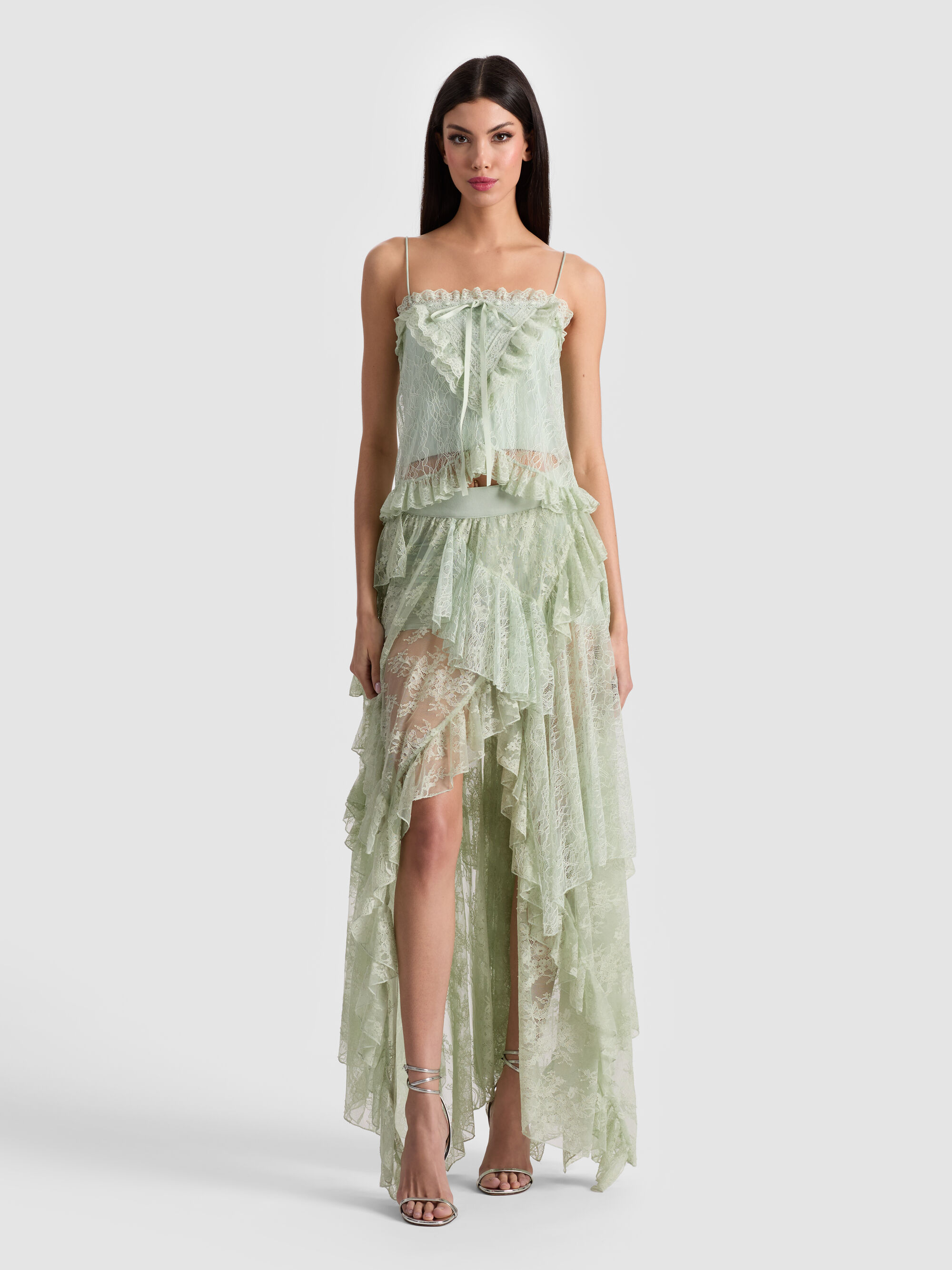 ALESSIA LACE TOP in GREEN TEA | ALICE + OLIVIA