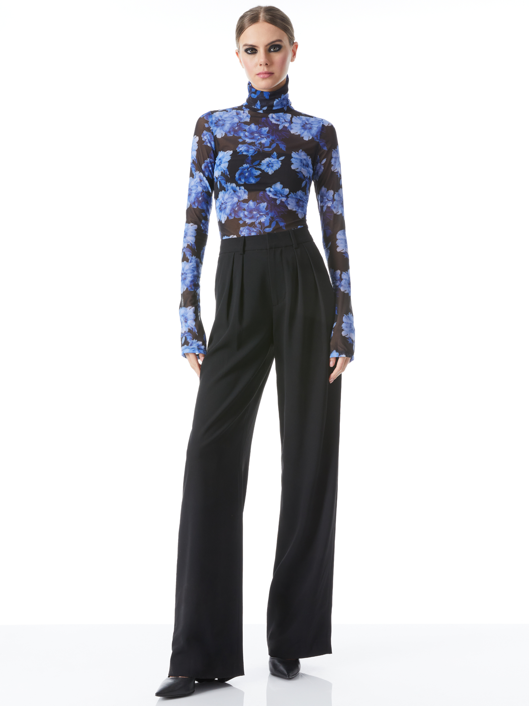 Delaina Long Sleeve Turtleneck Mesh Top In Dream Floral Royalty | Alice ...