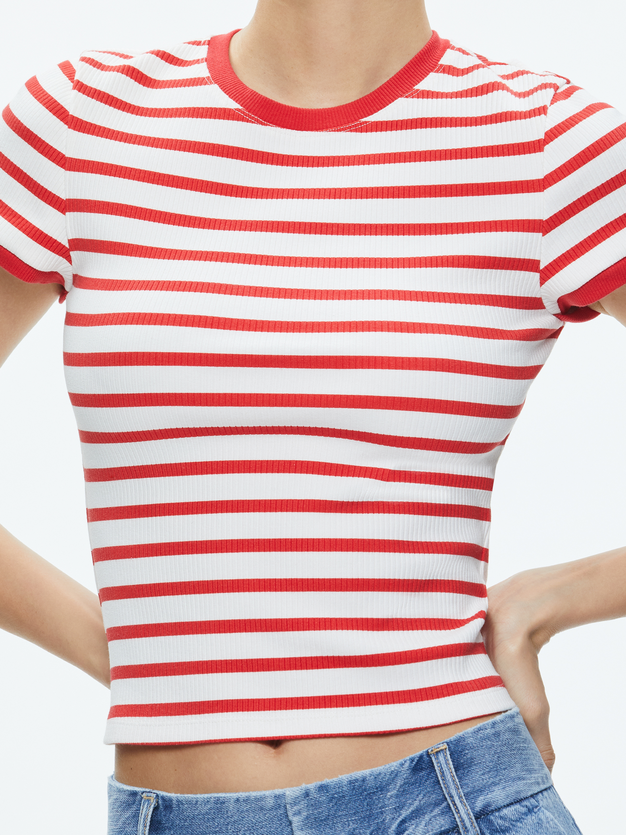 Tess Baby Tee In Off White/bright Ruby Stripe | Alice + Olivia