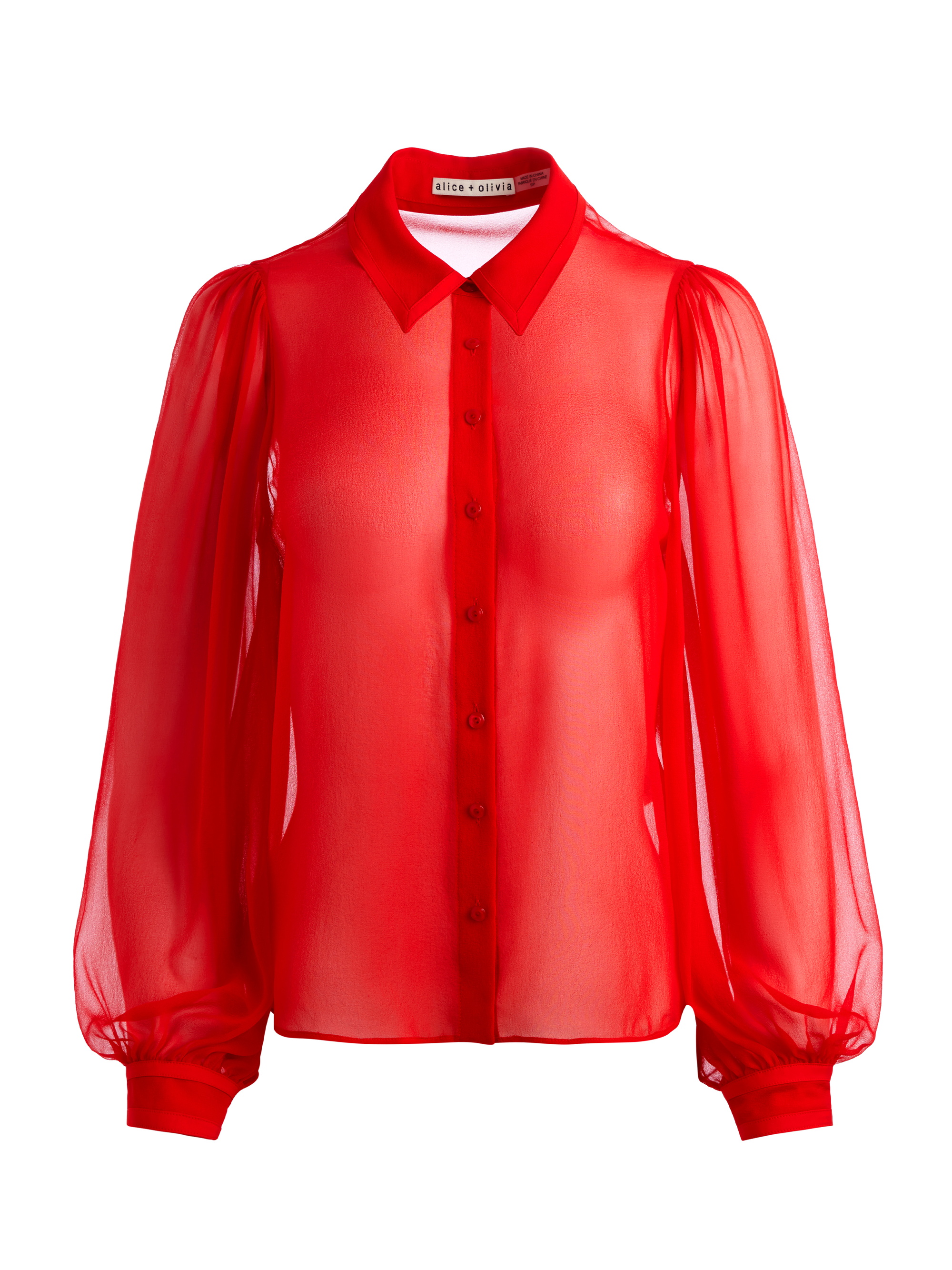 Roanne Button Down In Bright Ruby | Alice + Olivia