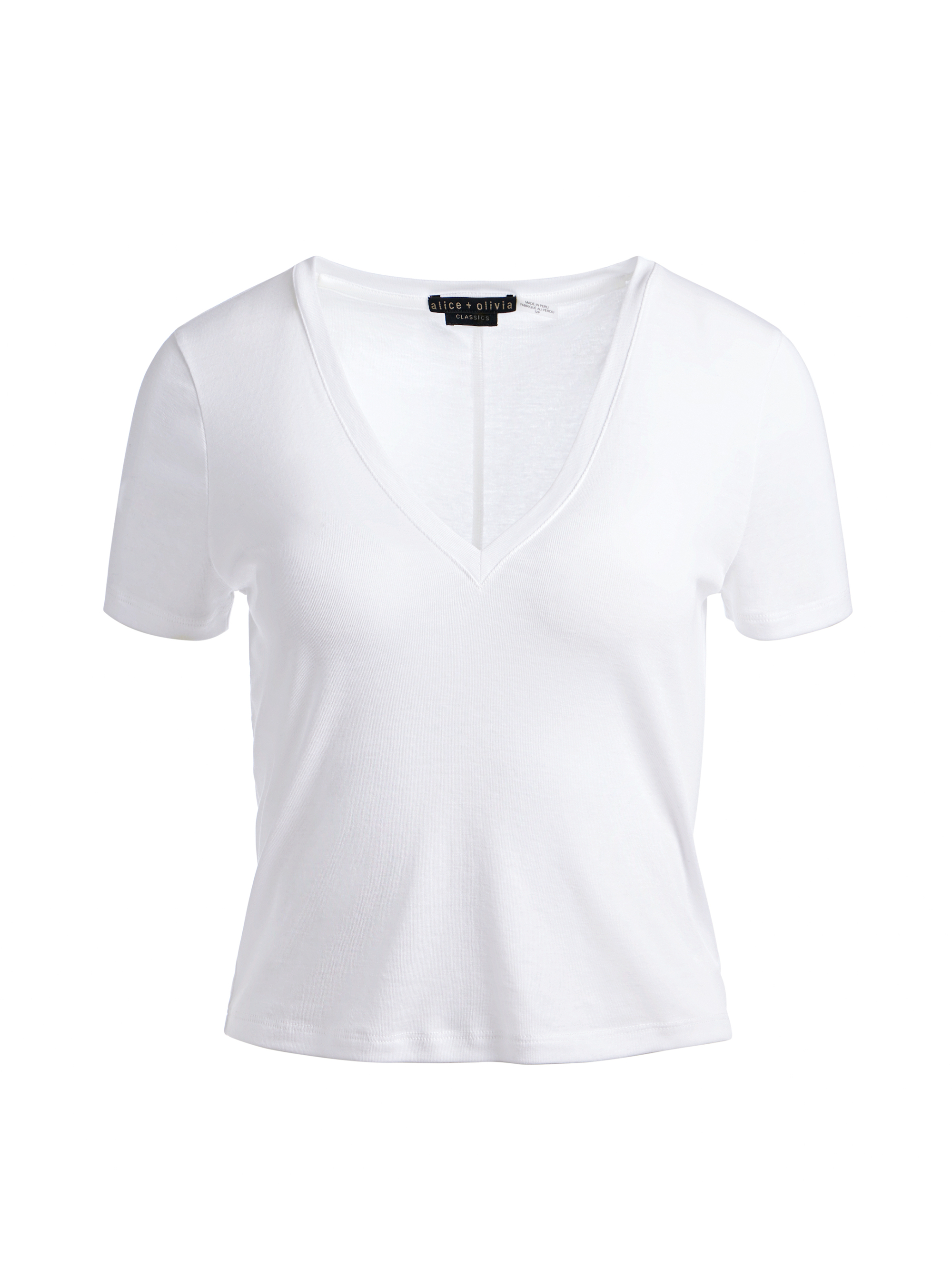 Cindy Classics Cropped V-neck Tee In White | Alice + Olivia