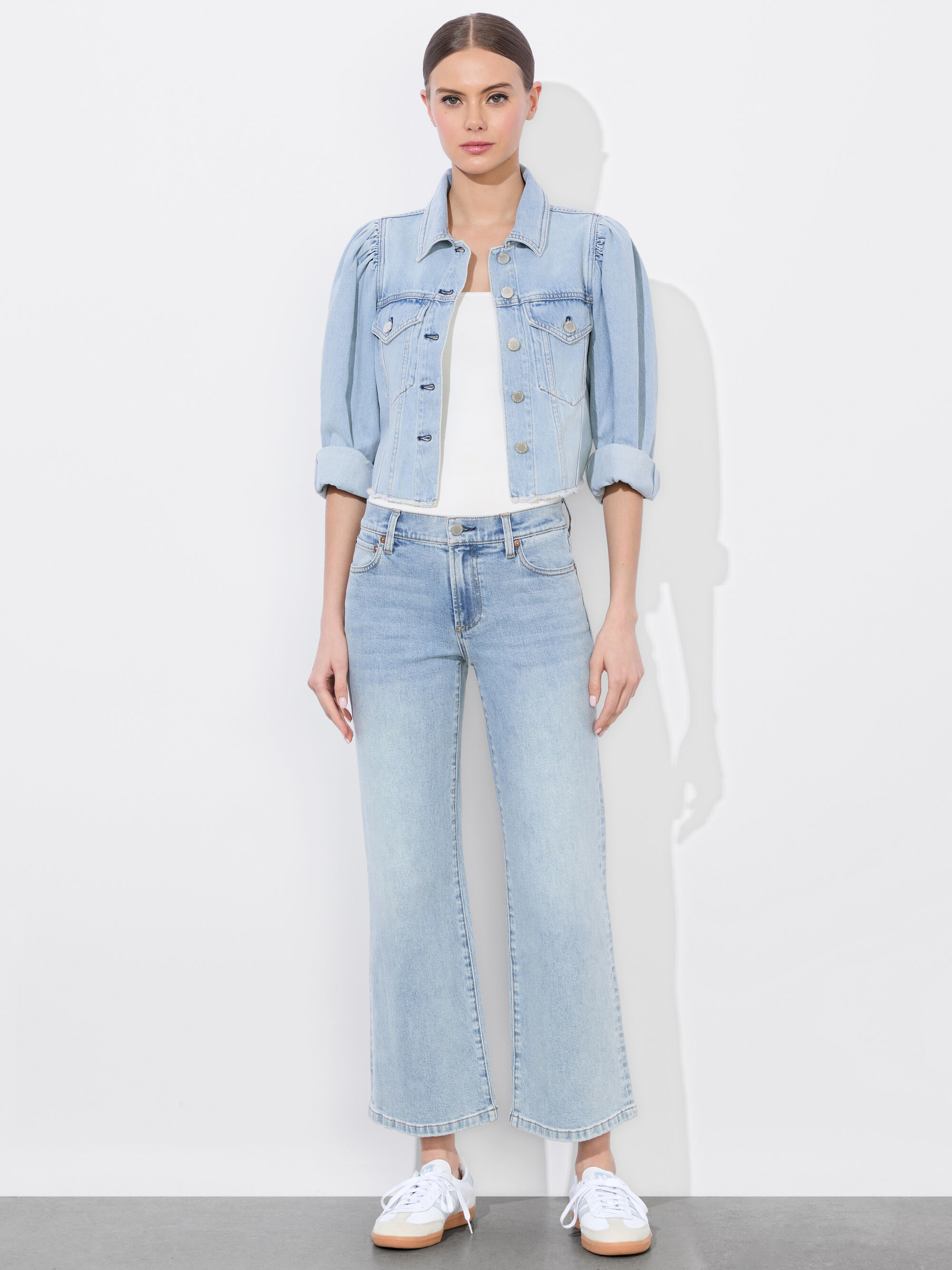 Lana Puff Sleeve Denim Jacket In Blue | ALICE + OLIVIA