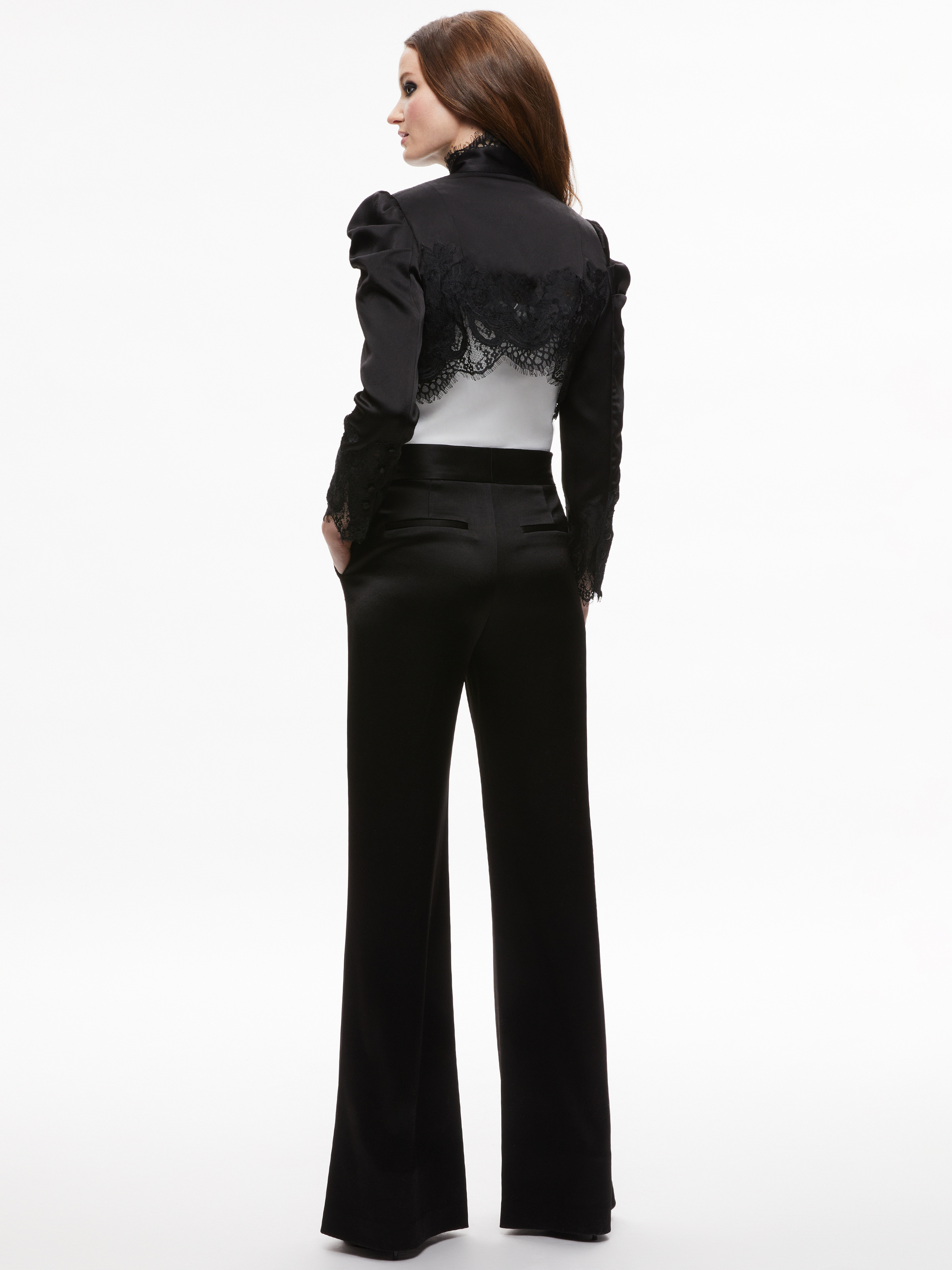 Thomasina Puff Sleeve Lace Cropped Jacket In Black | Alice + Olivia