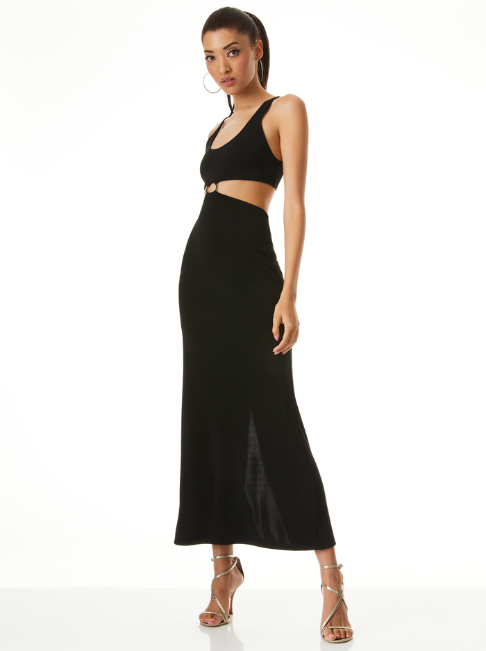ARIZONA CUTOUT O-RING MAXI DRESS in BLACK | ALICE + OLIVIA