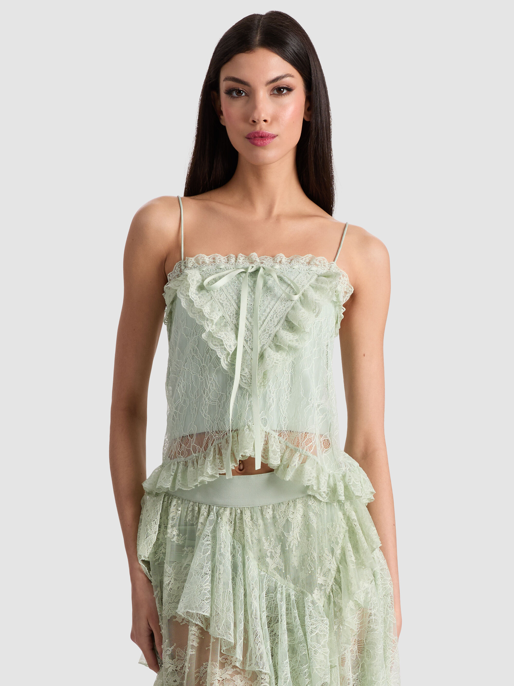 ALESSIA LACE TOP in GREEN TEA | ALICE + OLIVIA