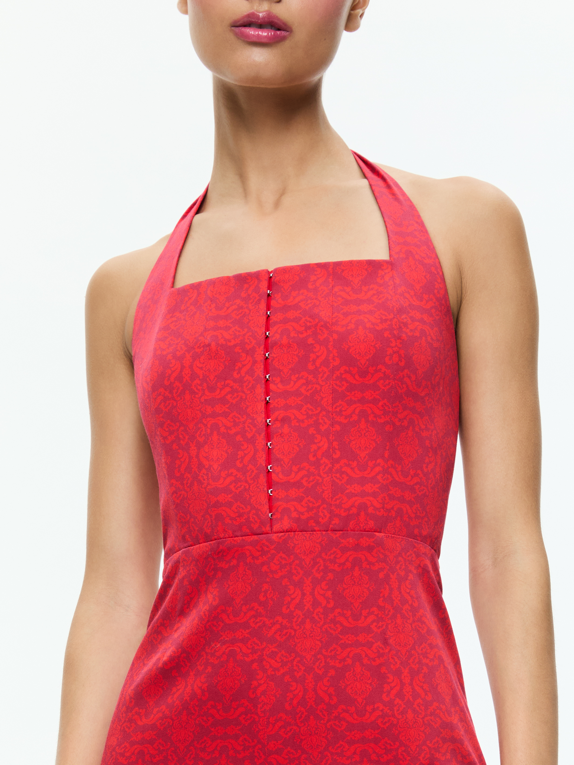 Aida Cropped Halter Jumpsuit In Symmetry Red Apple | Alice + Olivia