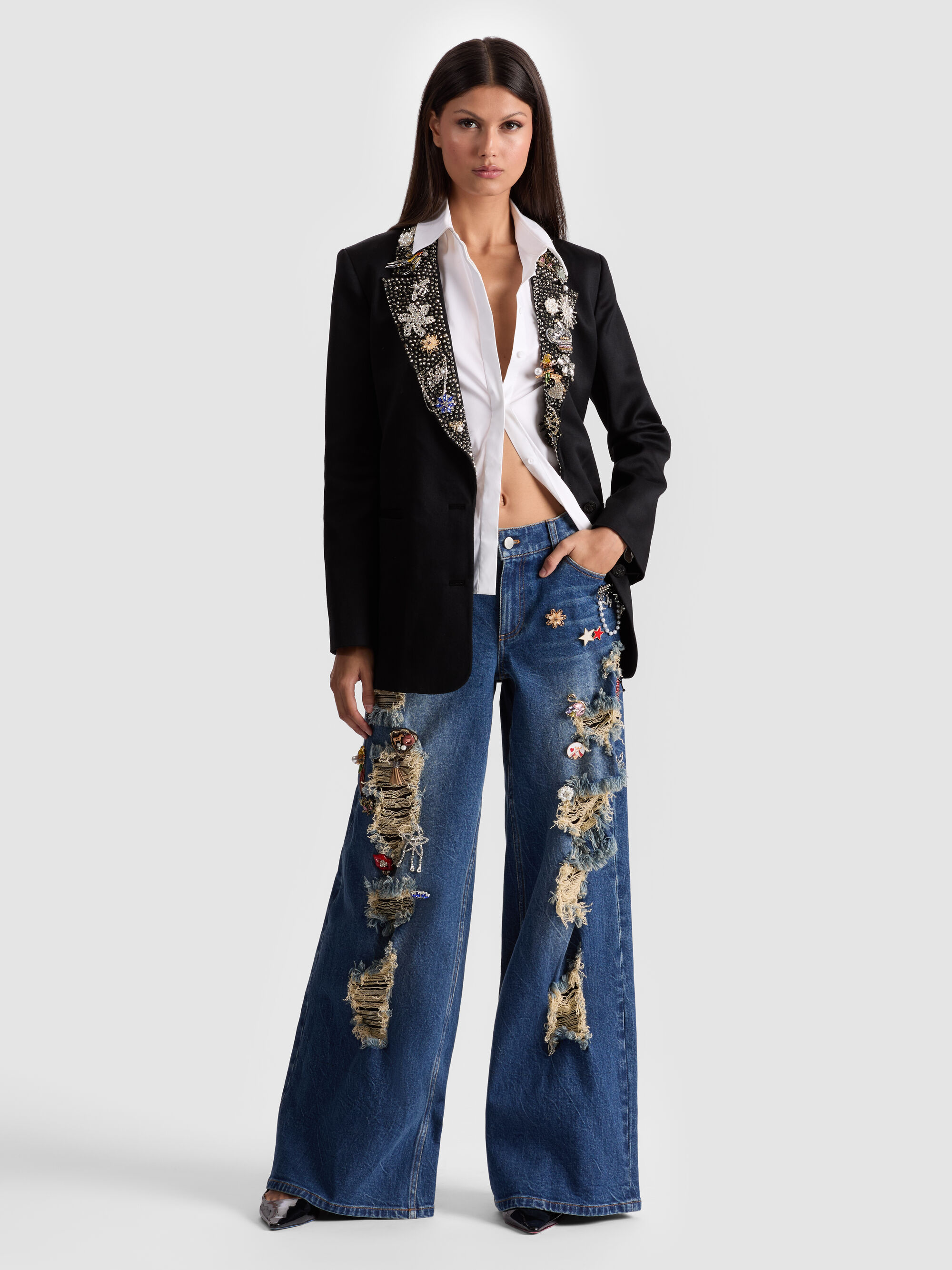 ELNA EMBELLISHED BLAZER in BLACK | ALICE + OLIVIA