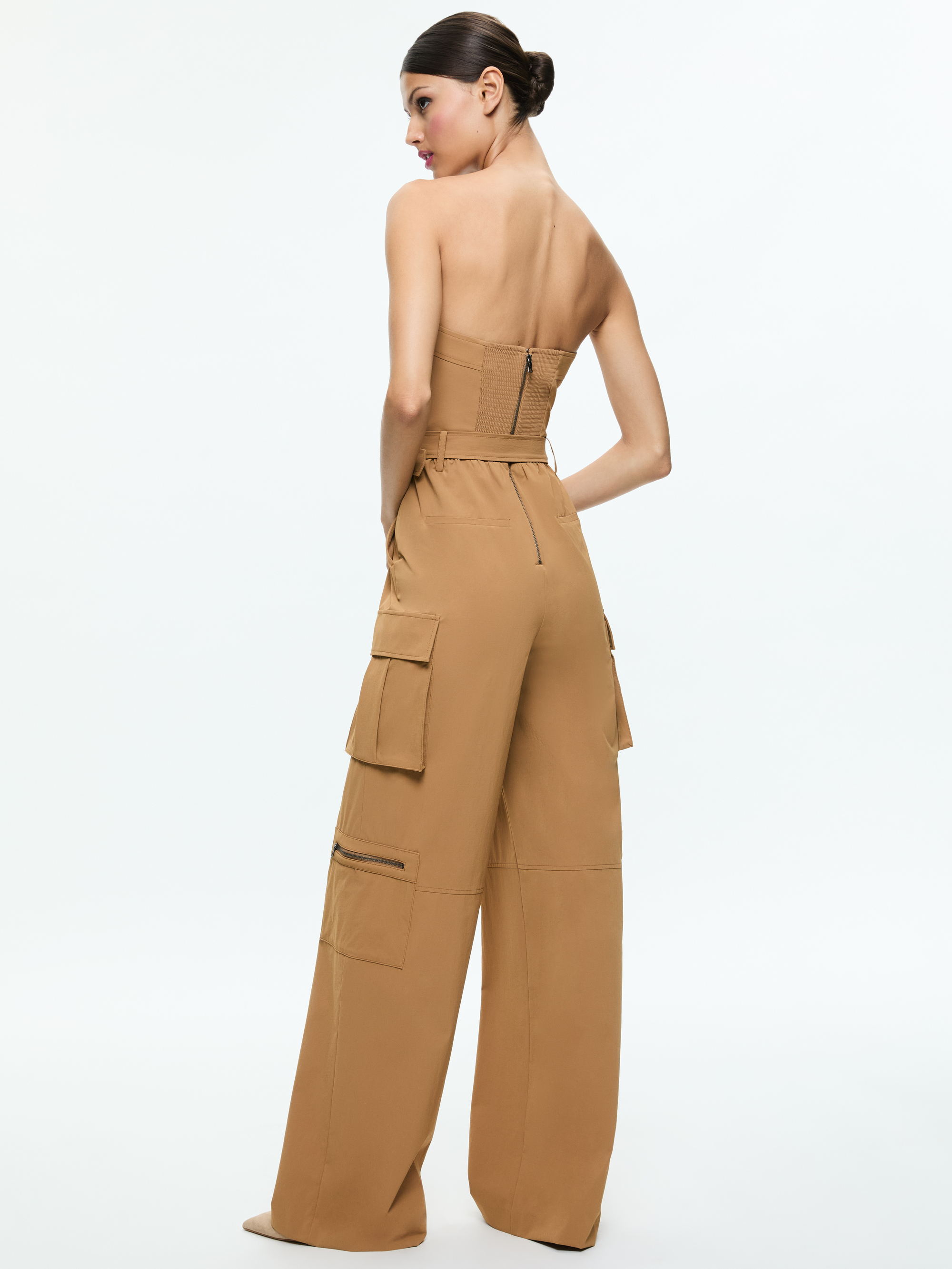 Sachiko Strapless Cargo Jumpsuit In Tan | Alice + Olivia