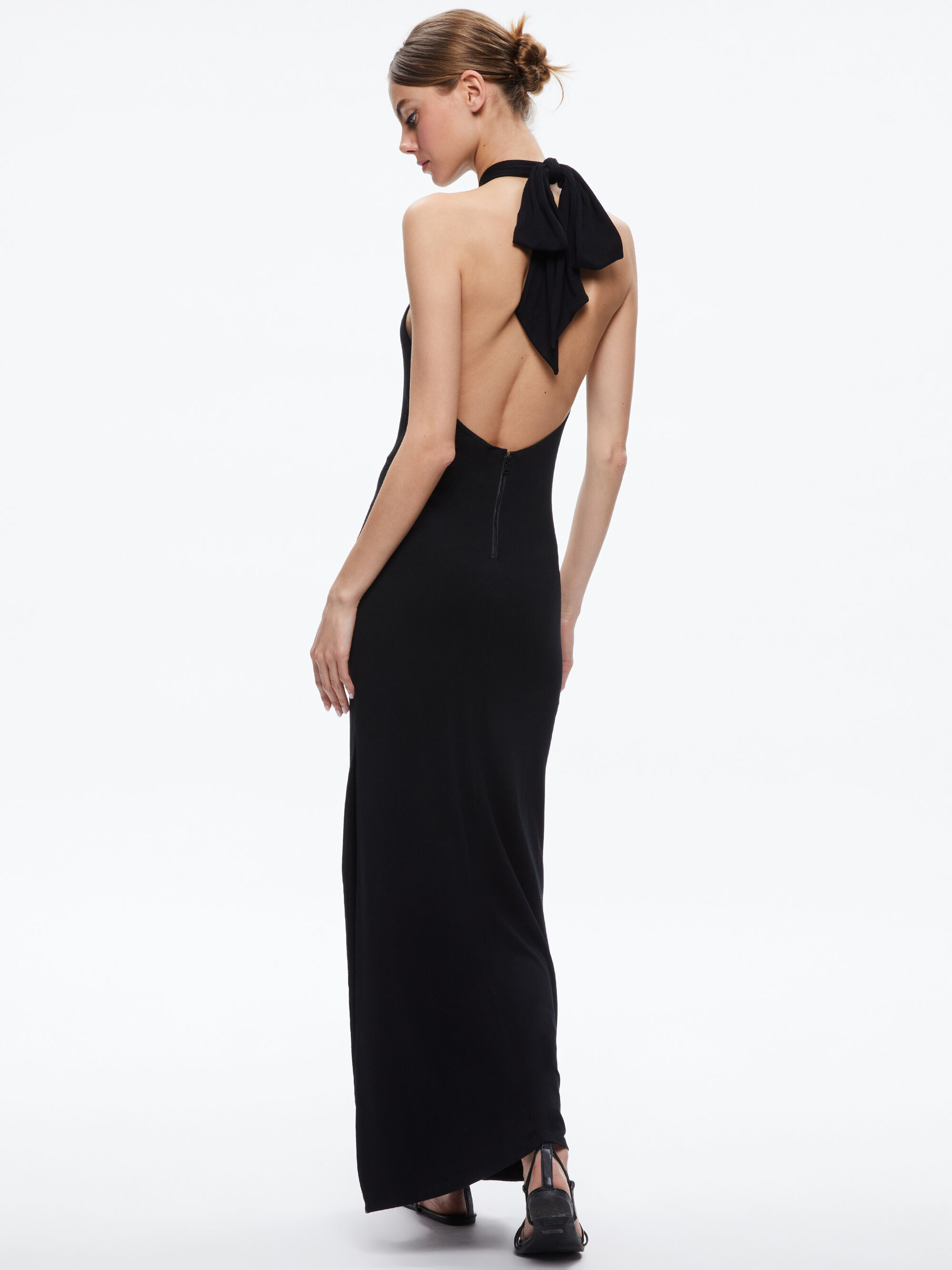 Amaya Halter Neck High Slit Dress In Black | Alice + Olivia