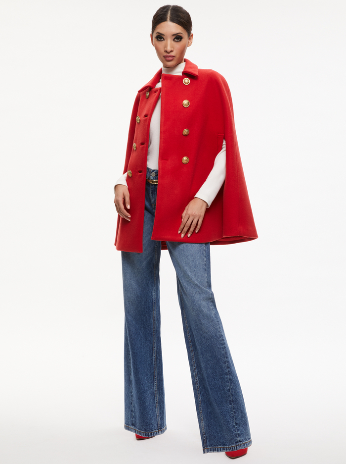 REYNALDA DOUBLE BREASTED CAPE in PERFECT RUBY | ALICE + OLIVIA