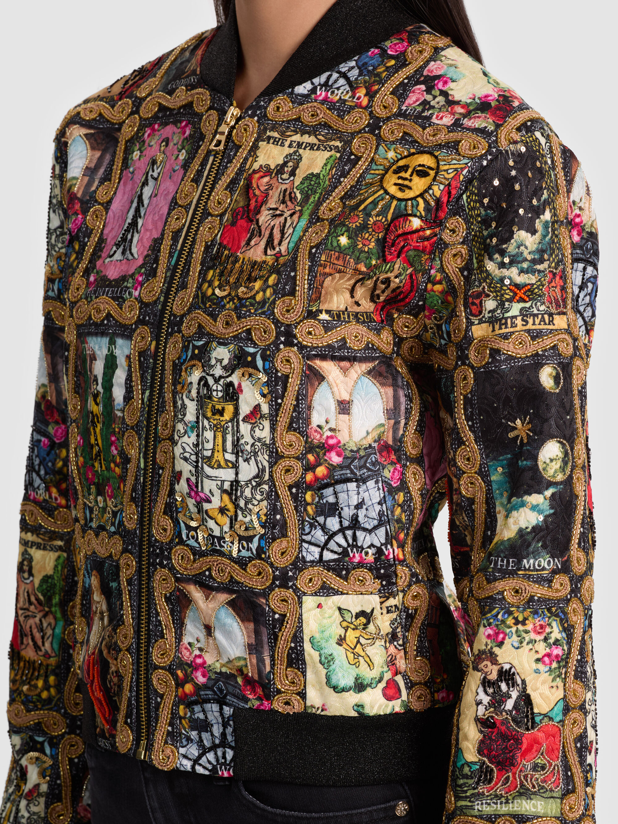ASHER EMBELLISHED VARSITY JACKET in ENCHANTED TAROT | ALICE + OLIVIA