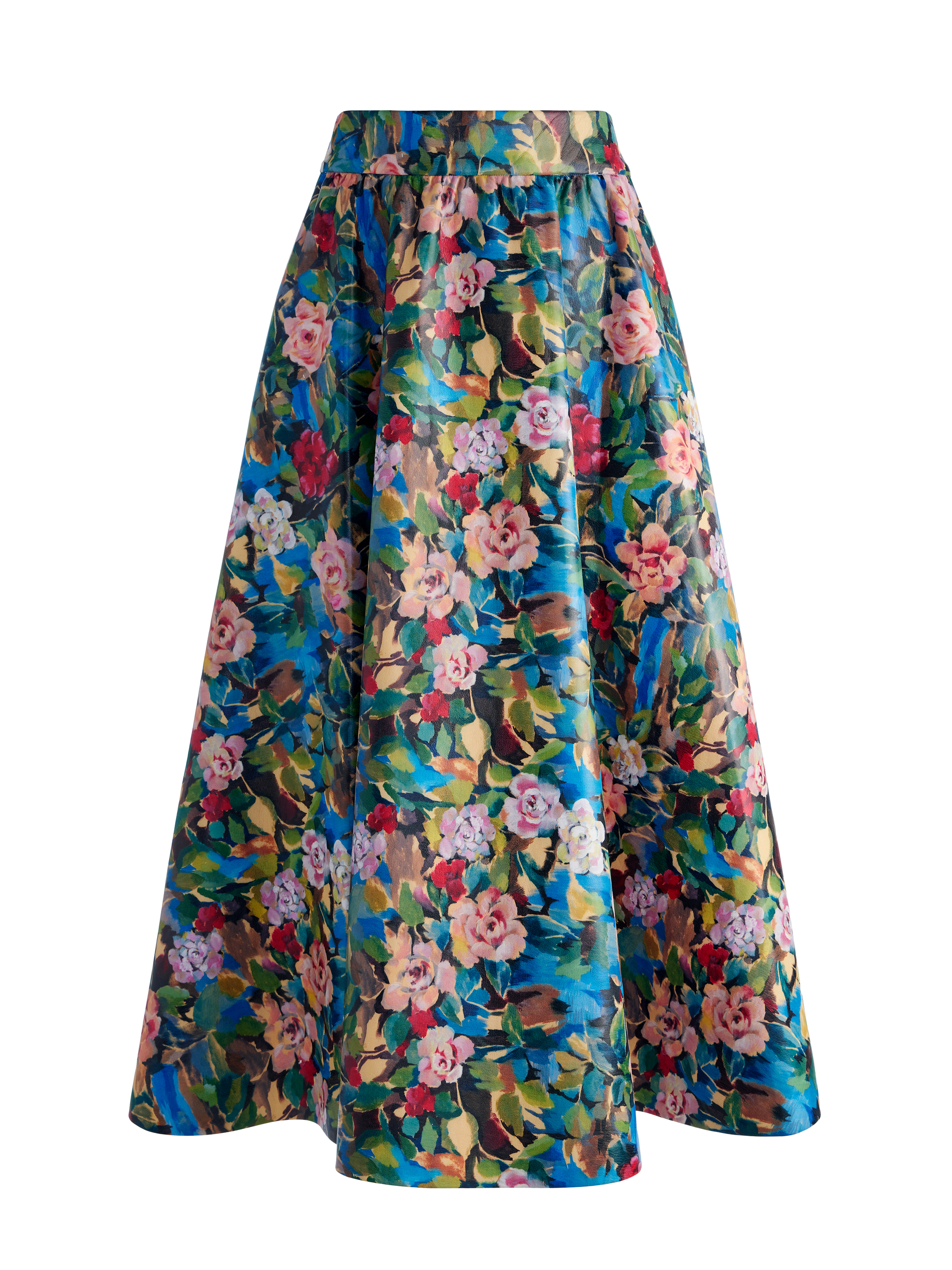 Earla Vegan Leather Flare Skirt In Breeze Floral | Alice + Olivia