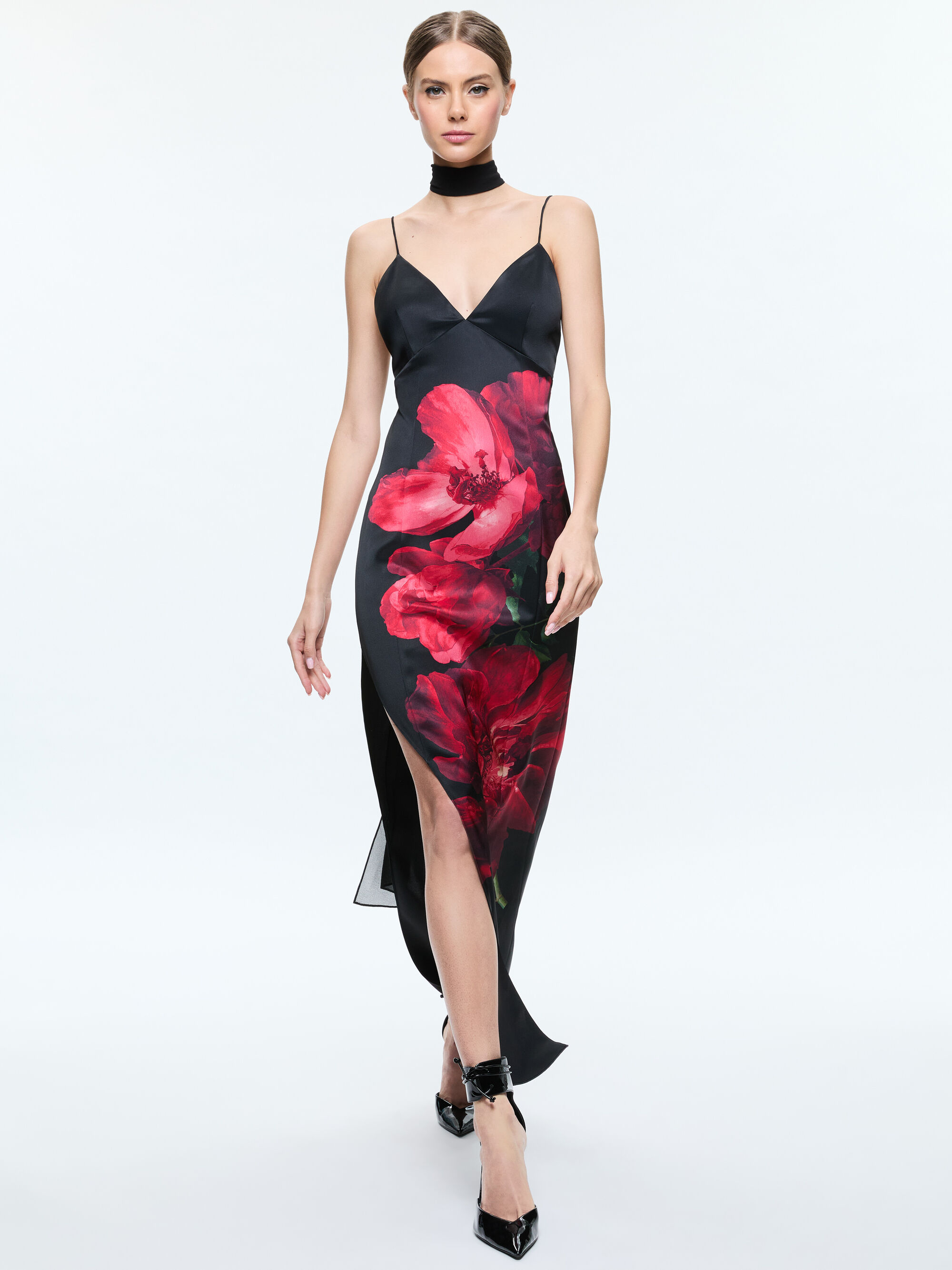 MONIKA MAXI DRESS in PEONY PETALS BRIGHT RUBY | ALICE + OLIVIA