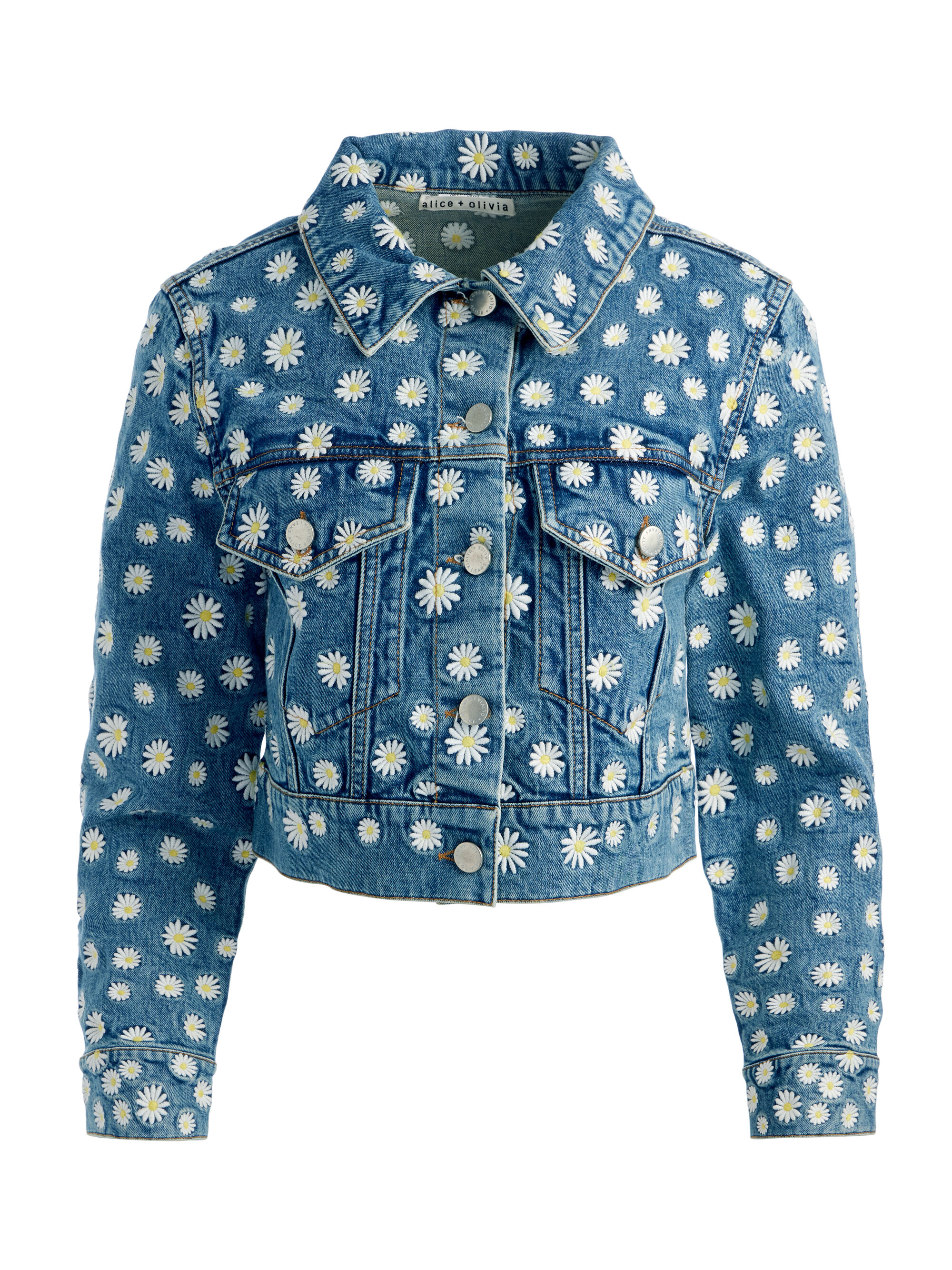 JEFF EMBROIDERED DENIM JACKET in MEDIUM WASH | ALICE + OLIVIA