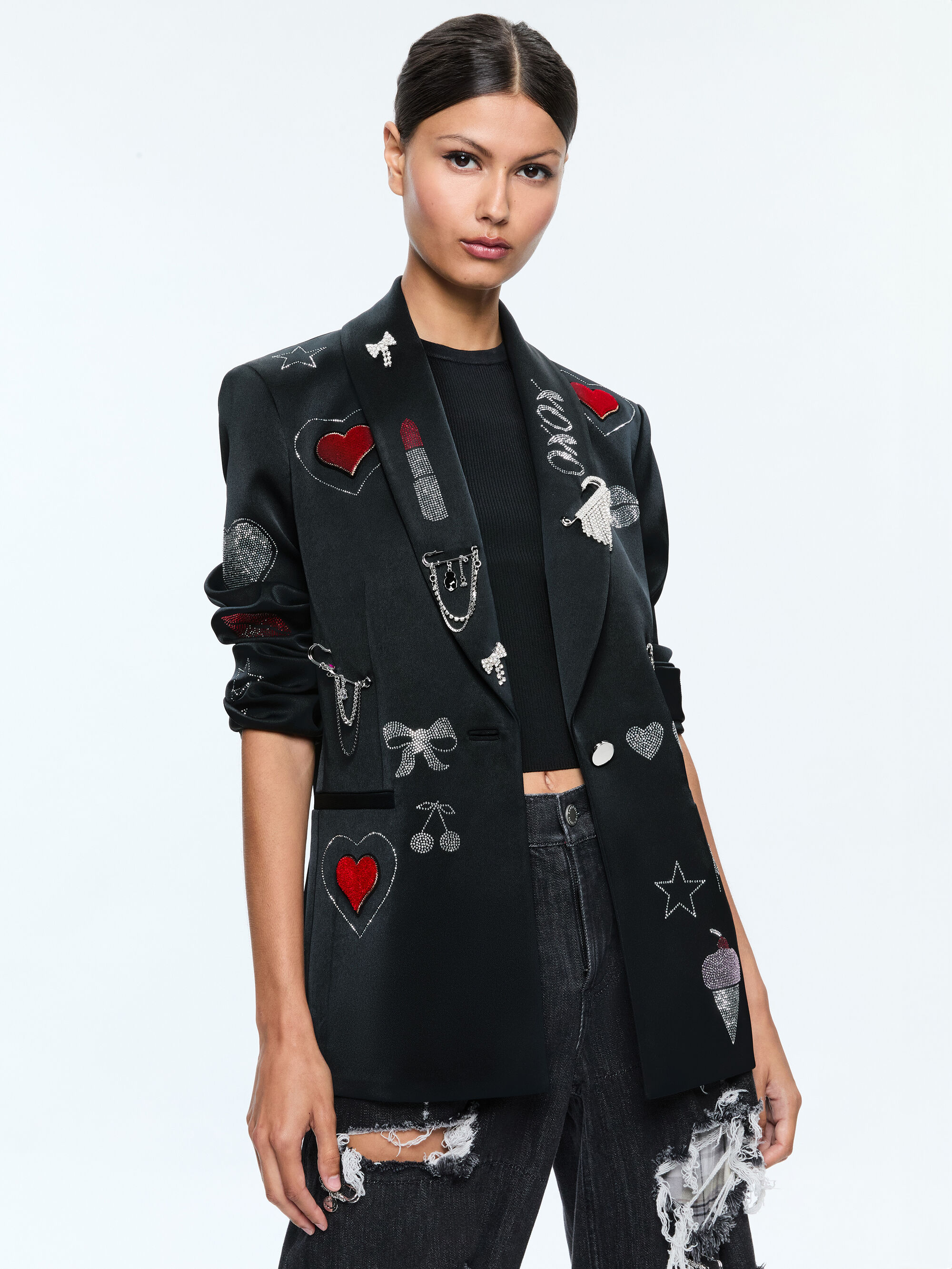 Ivan Embellished Blazer In Black/silver | Alice + Olivia