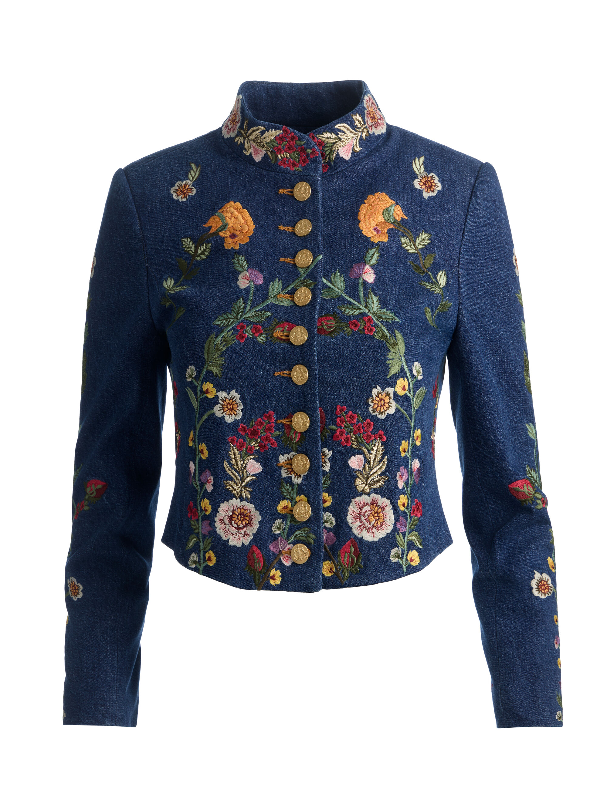 EMERSON DENIM MILITARY JACKET in CATHERINE DARK MULTI | ALICE + OLIVIA
