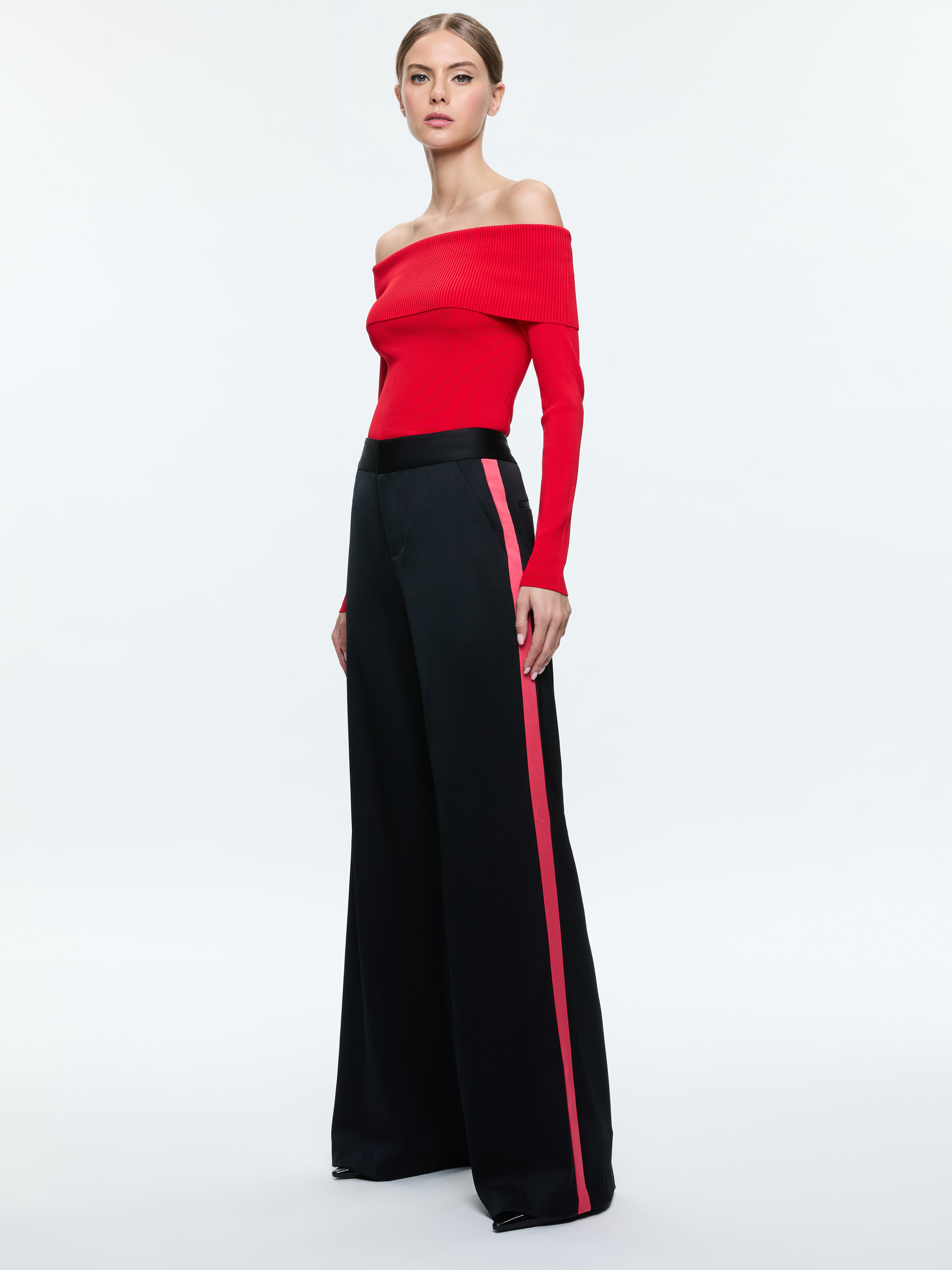 Dylan Pant In Black/bright Ruby | Alice + Olivia