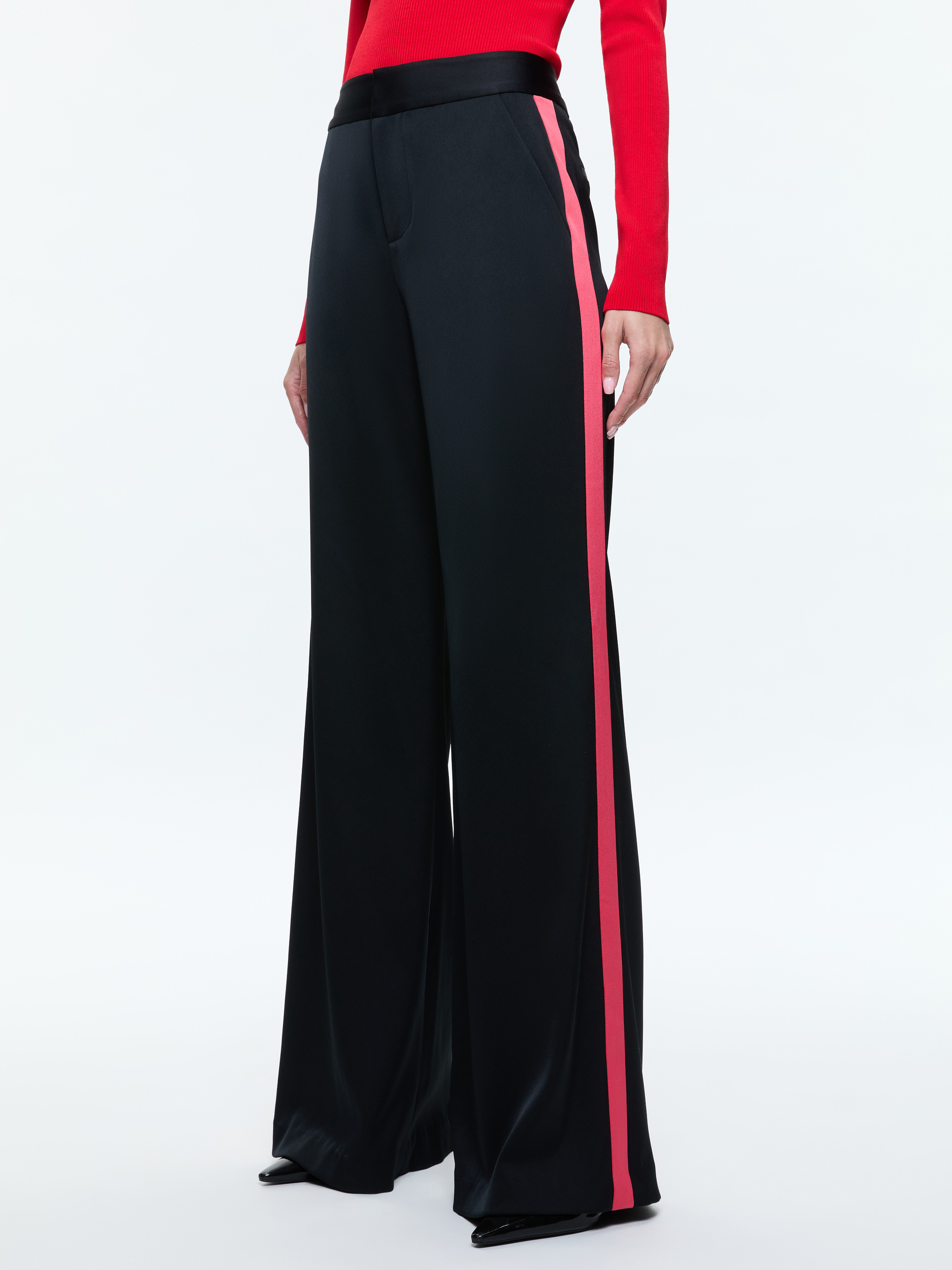 Dylan Pant In Black/bright Ruby | Alice + Olivia