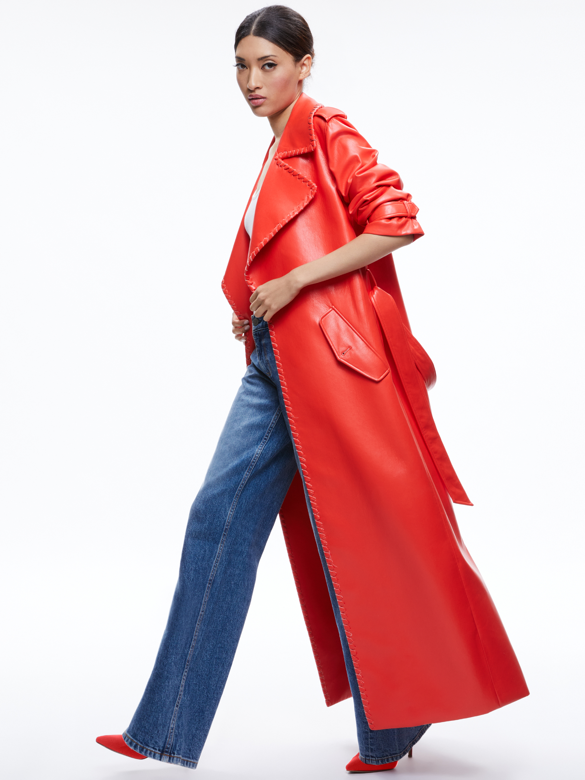 Nevada Vegan Trench In Perfect Ruby | Alice + Olivia