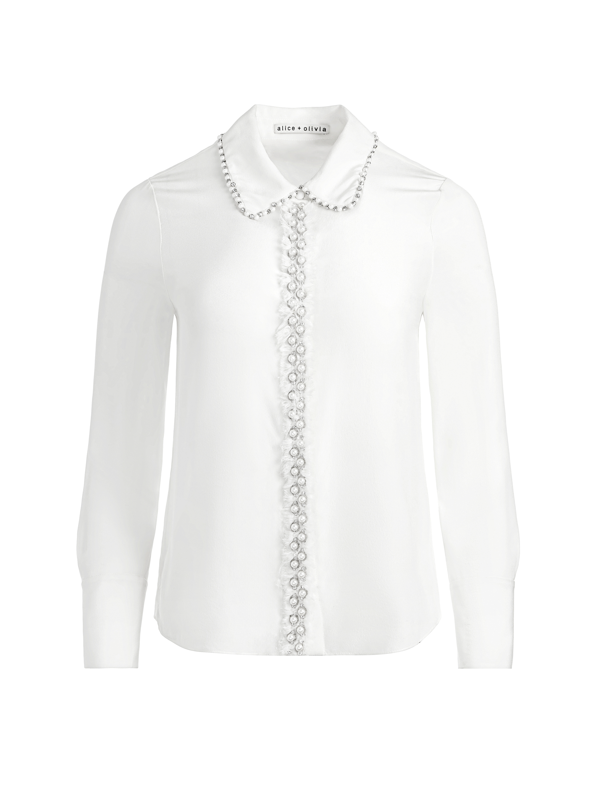Willa Embellished Placket Top In Off White | Alice + Olivia