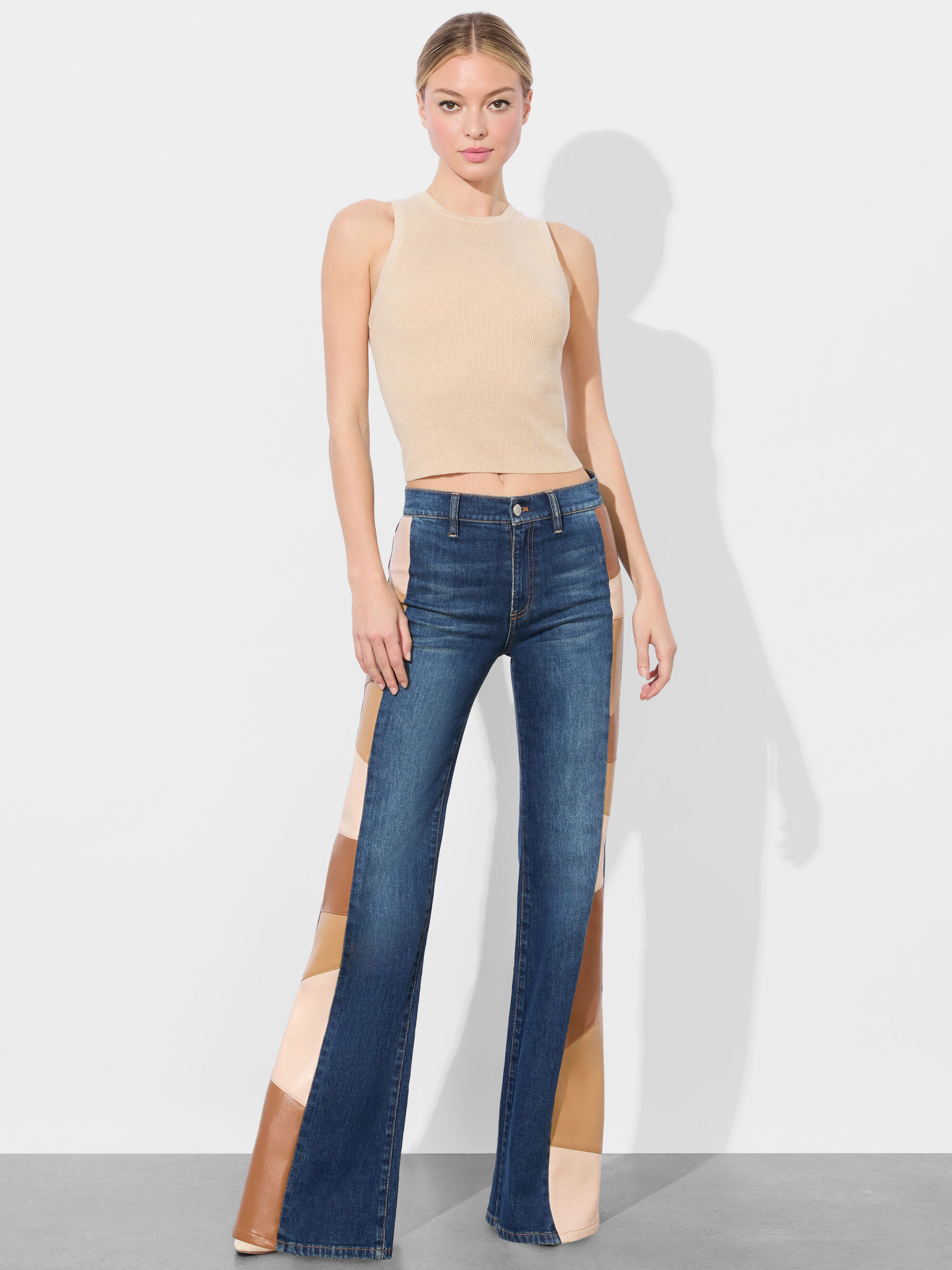 SB VEGAN PATCHWORK JEAN in DARBY VINTAGE BLUE | ALICE + OLIVIA