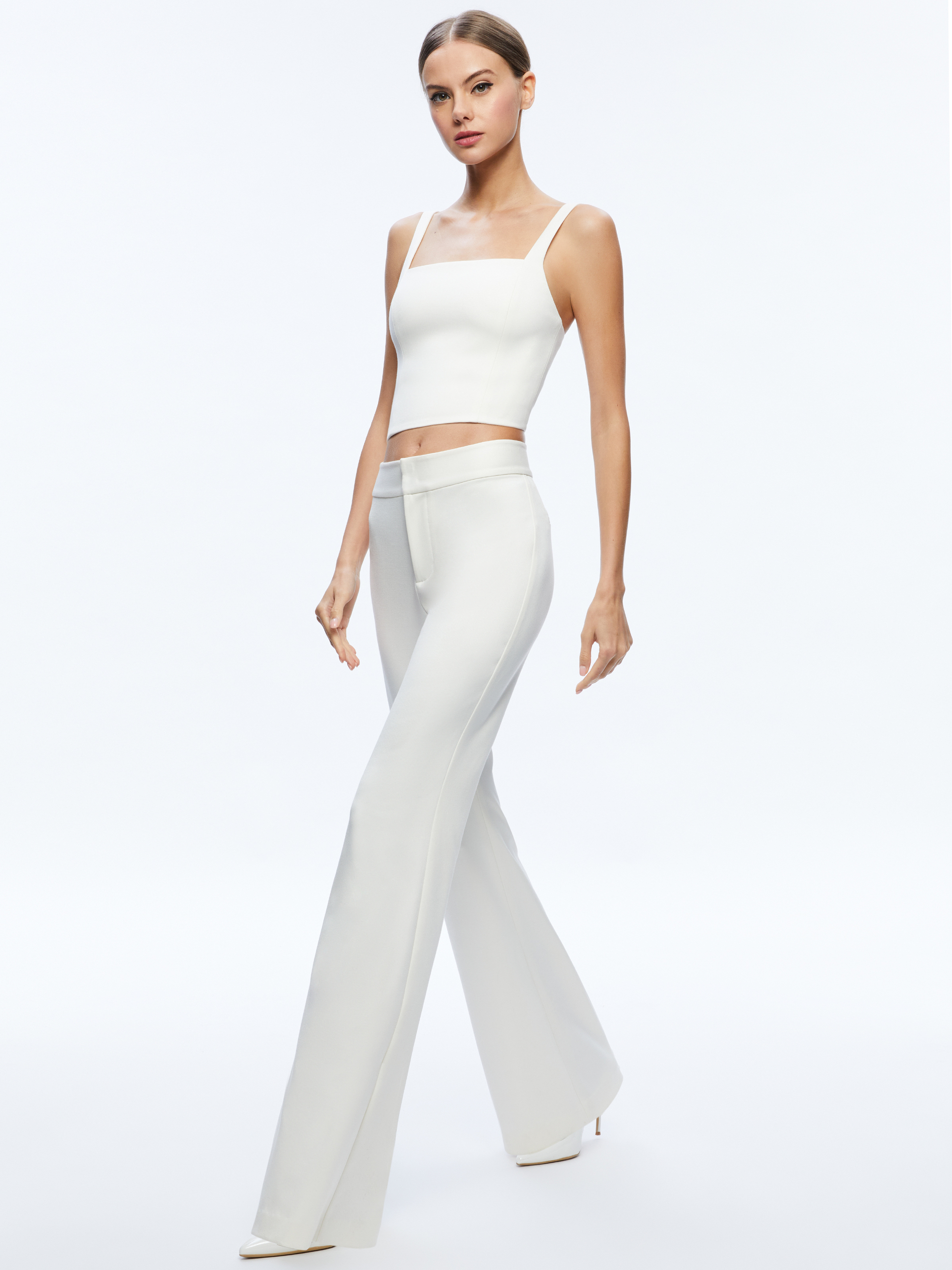 Deanna High Waisted Bootcut Pant In Ecru | Alice + Olivia