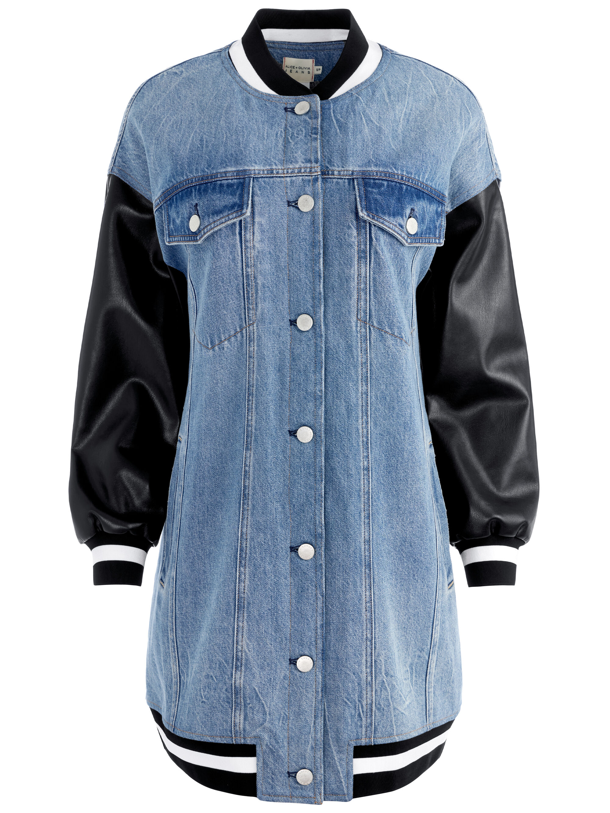 ORTEN OVERSIZED VARSITY JACKET in SADIE LT VINTAGE BLUE | ALICE + OLIVIA