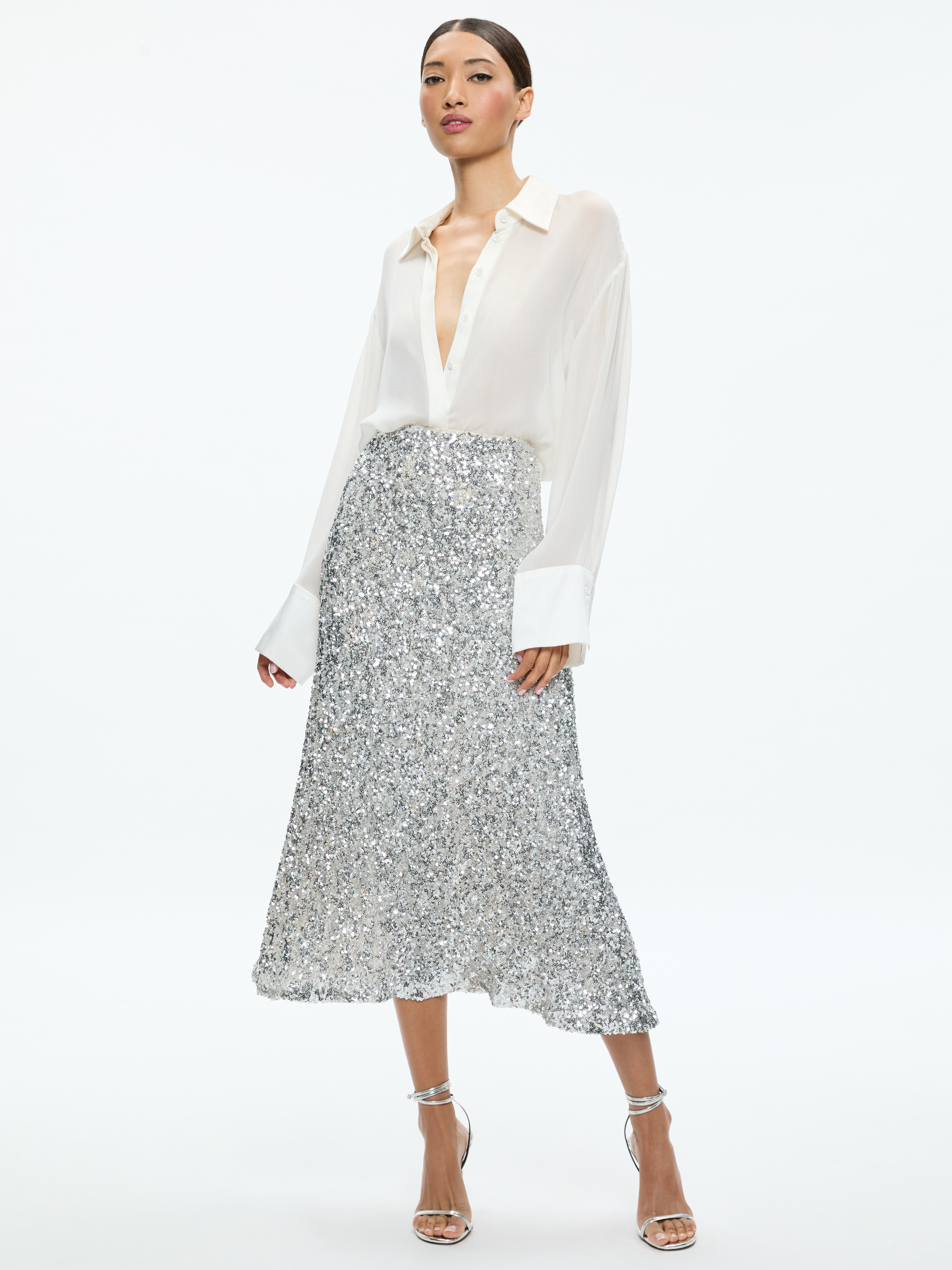 Maeve Sequin Kick Flare Slip Skirt In Champagne/silver | Alice + Olivia