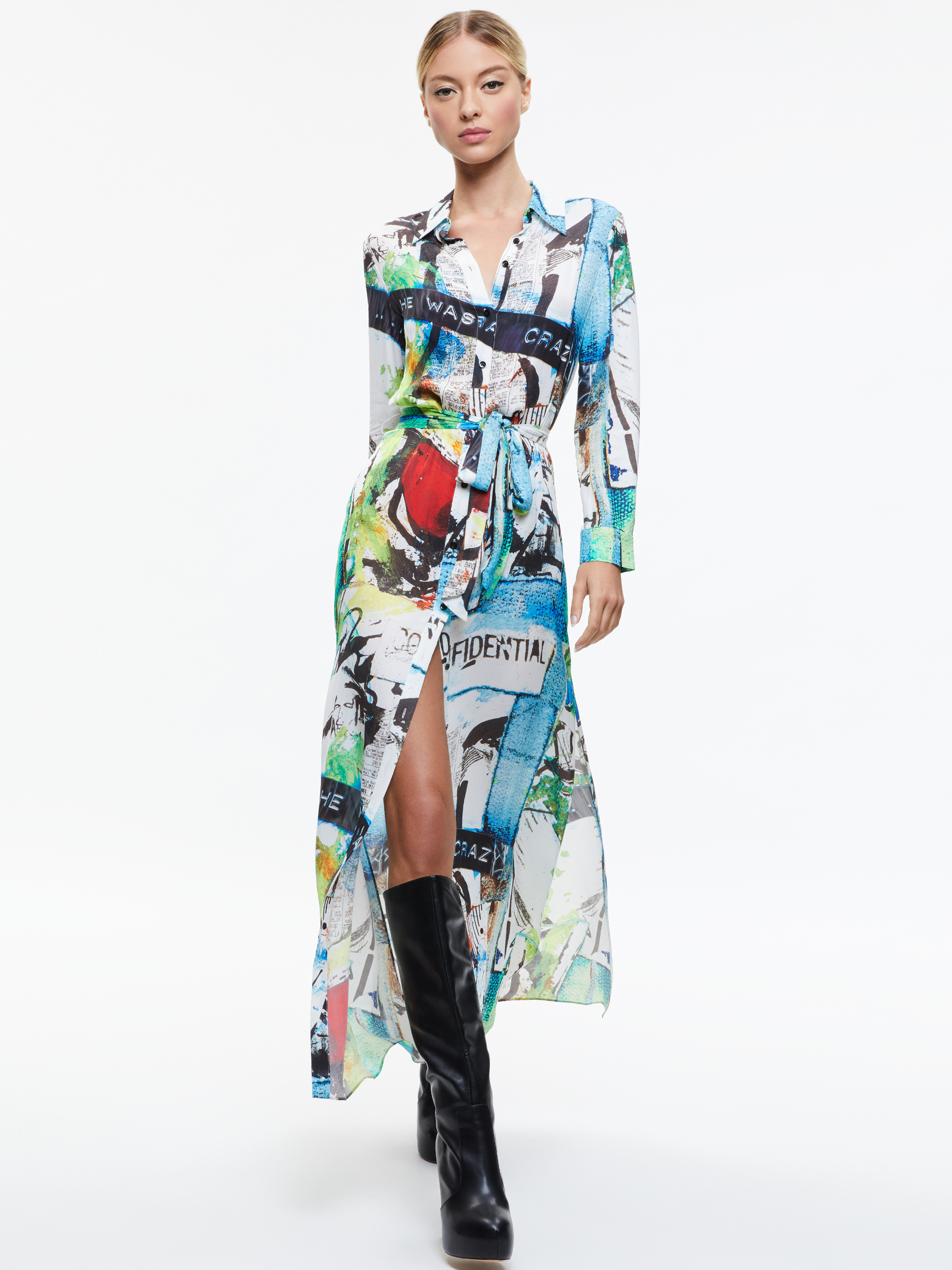 A+o X Basquiat Chassidy Maxi Shirt Dress In Confidential | Alice + Olivia