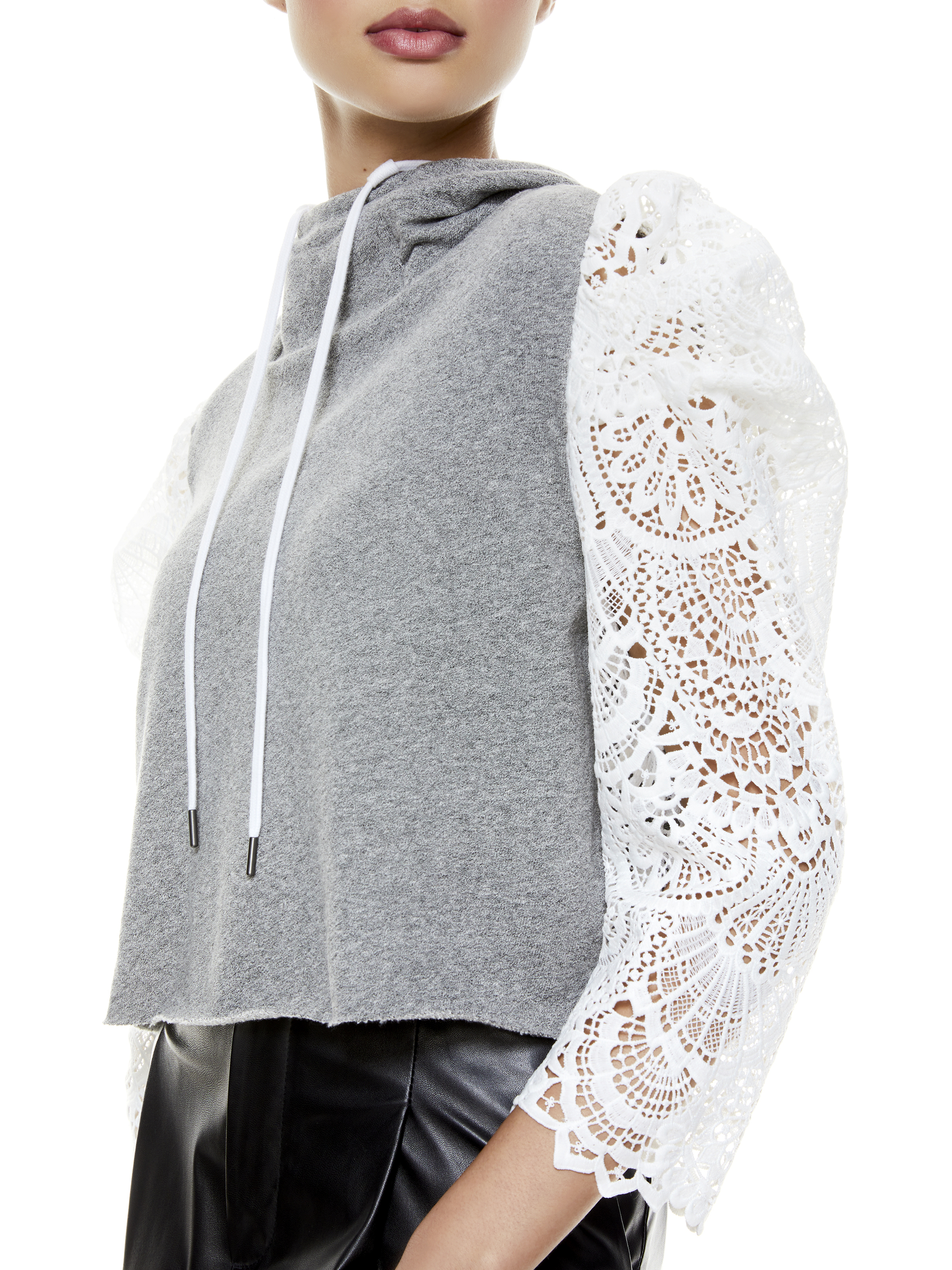 Muffy Puff Sleeve Hoodie In Melange Grey | Alice + Olivia