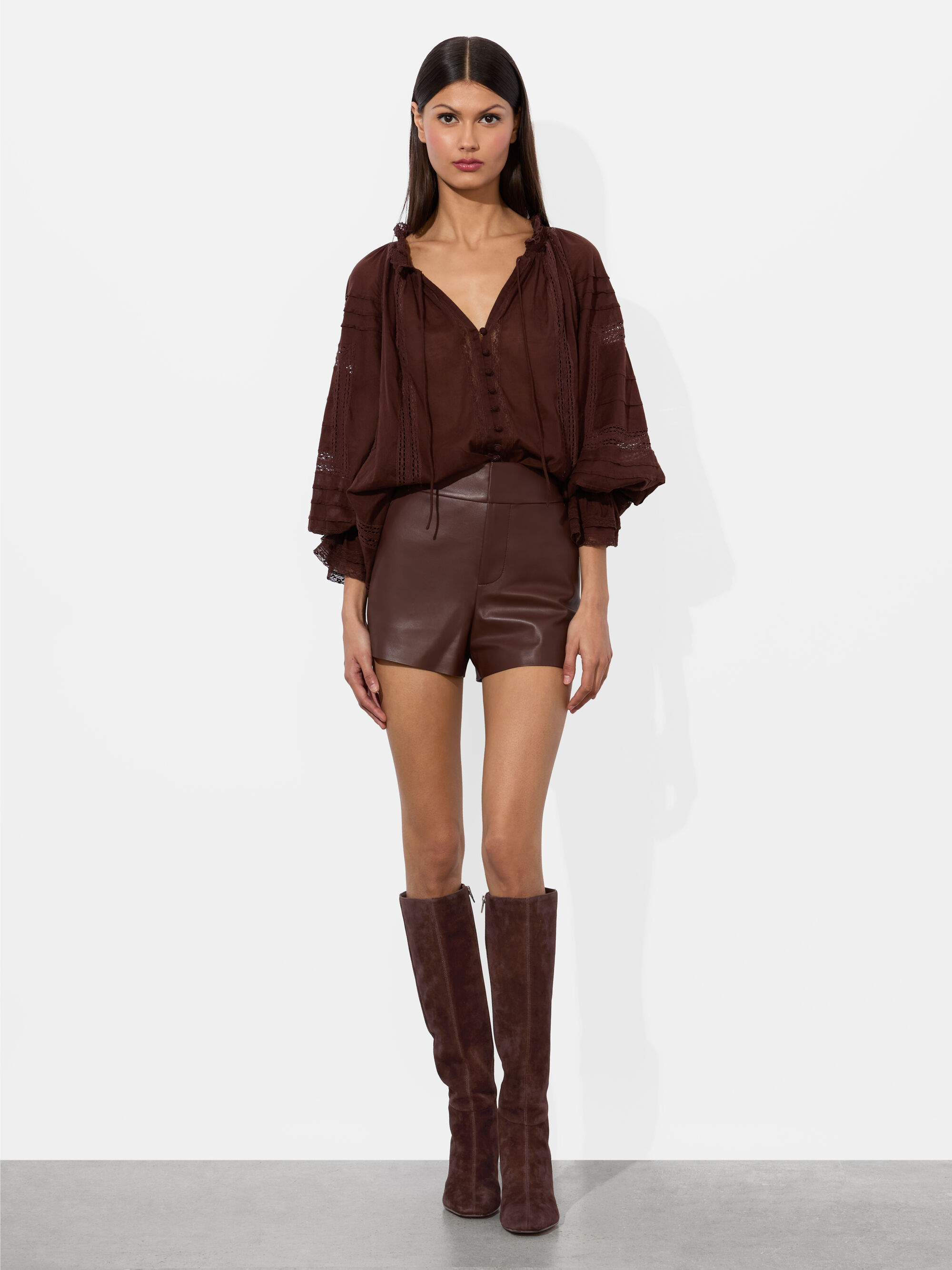 CADY LEATHER SHORT in MOCHA | ALICE + OLIVIA