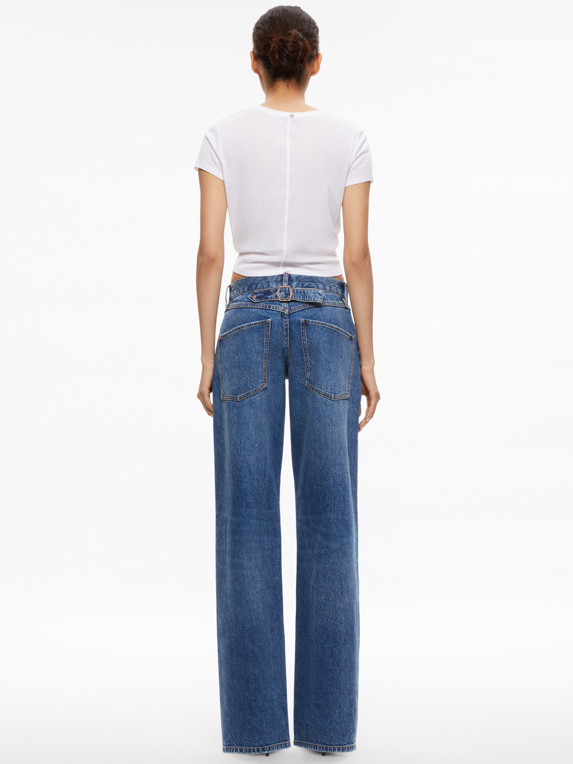 Ernie Low Rise Buckle Back Jean In Avery Blue | Alice + Olivia