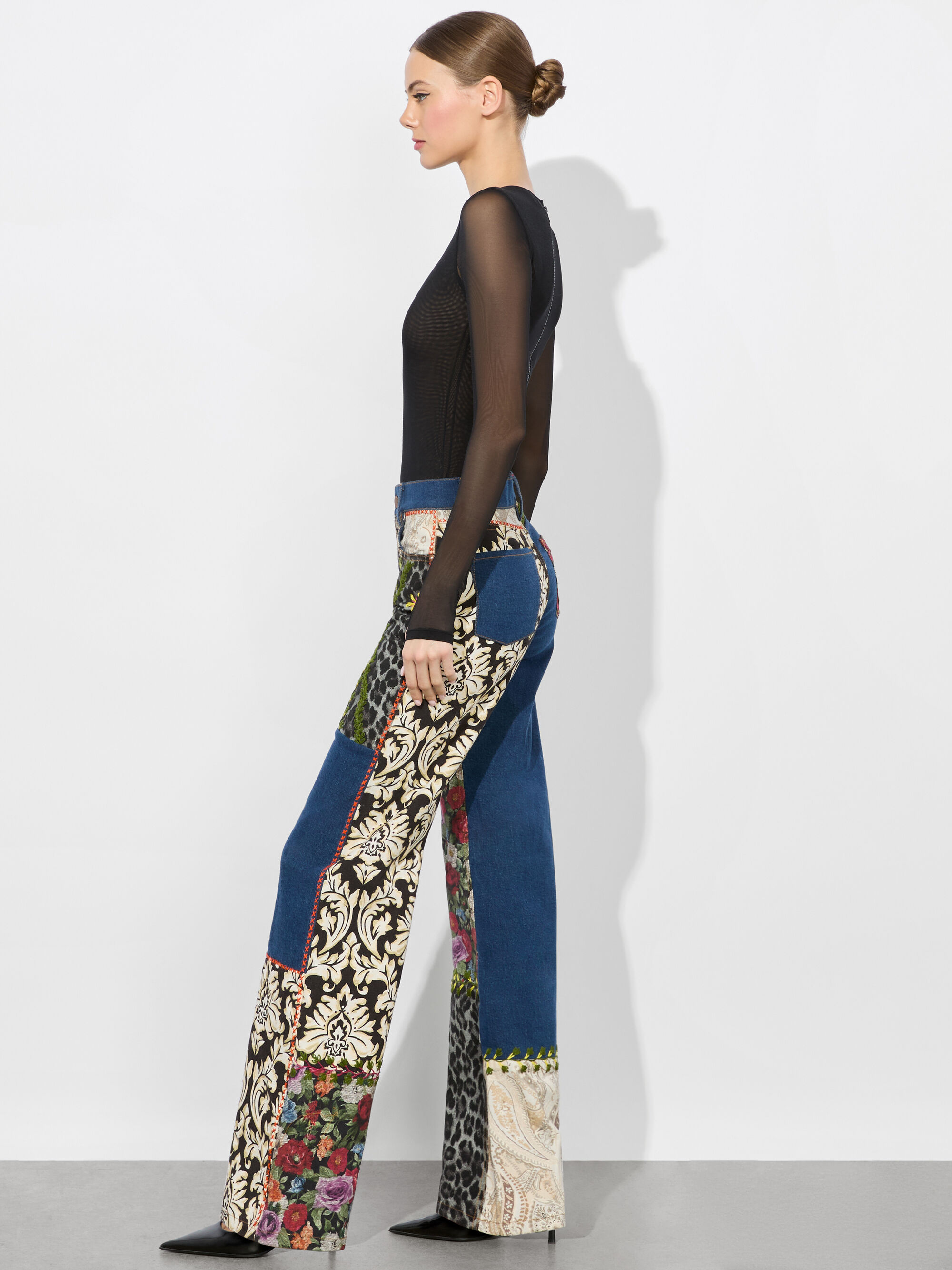 WEEZY MIXED MEDIA JEAN in LOLA BLUE/MULTI | ALICE + OLIVIA
