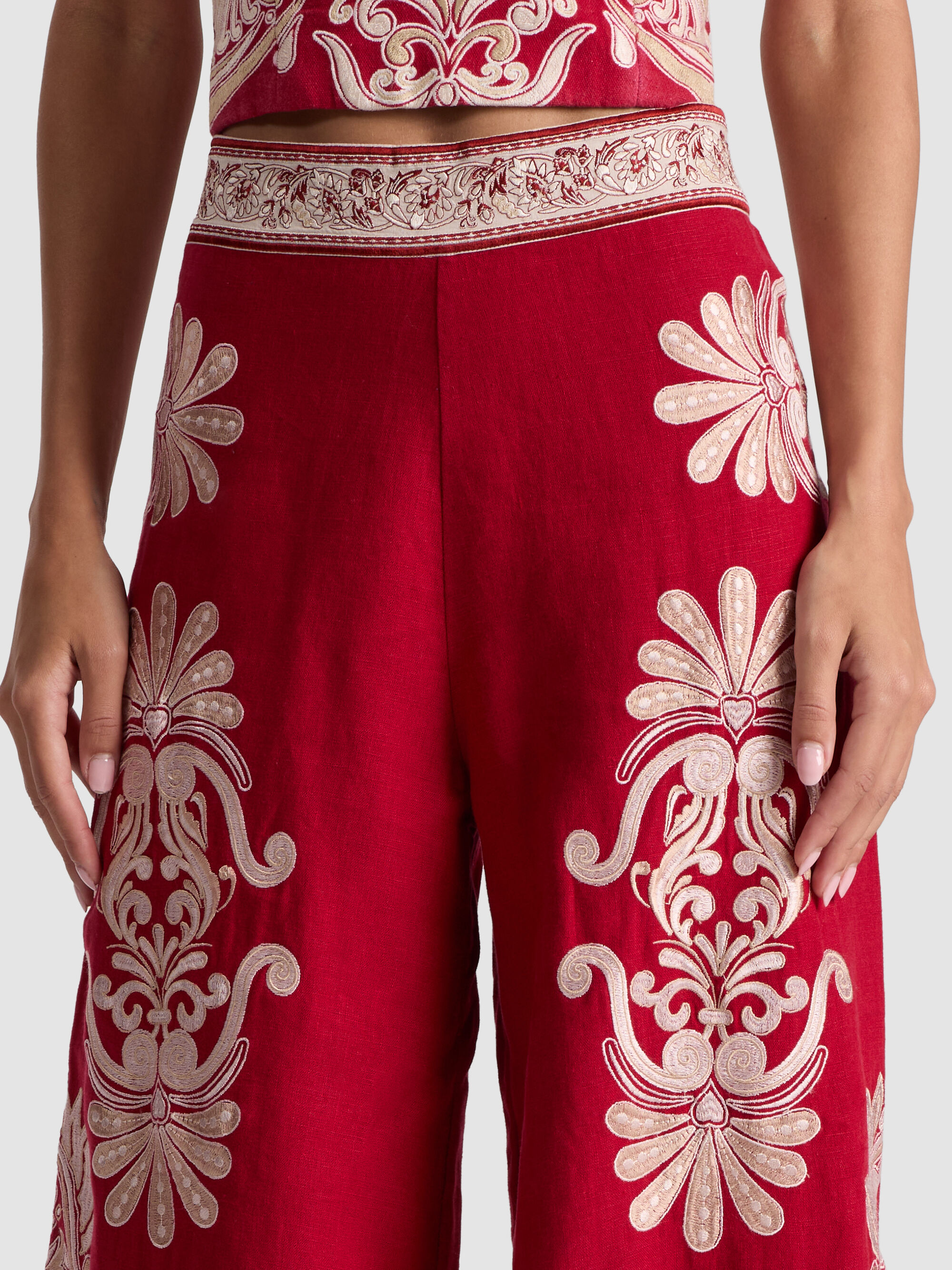 ATHENA EMBROIDERED PANT in SERENADE DARK CHERRY | ALICE + OLIVIA