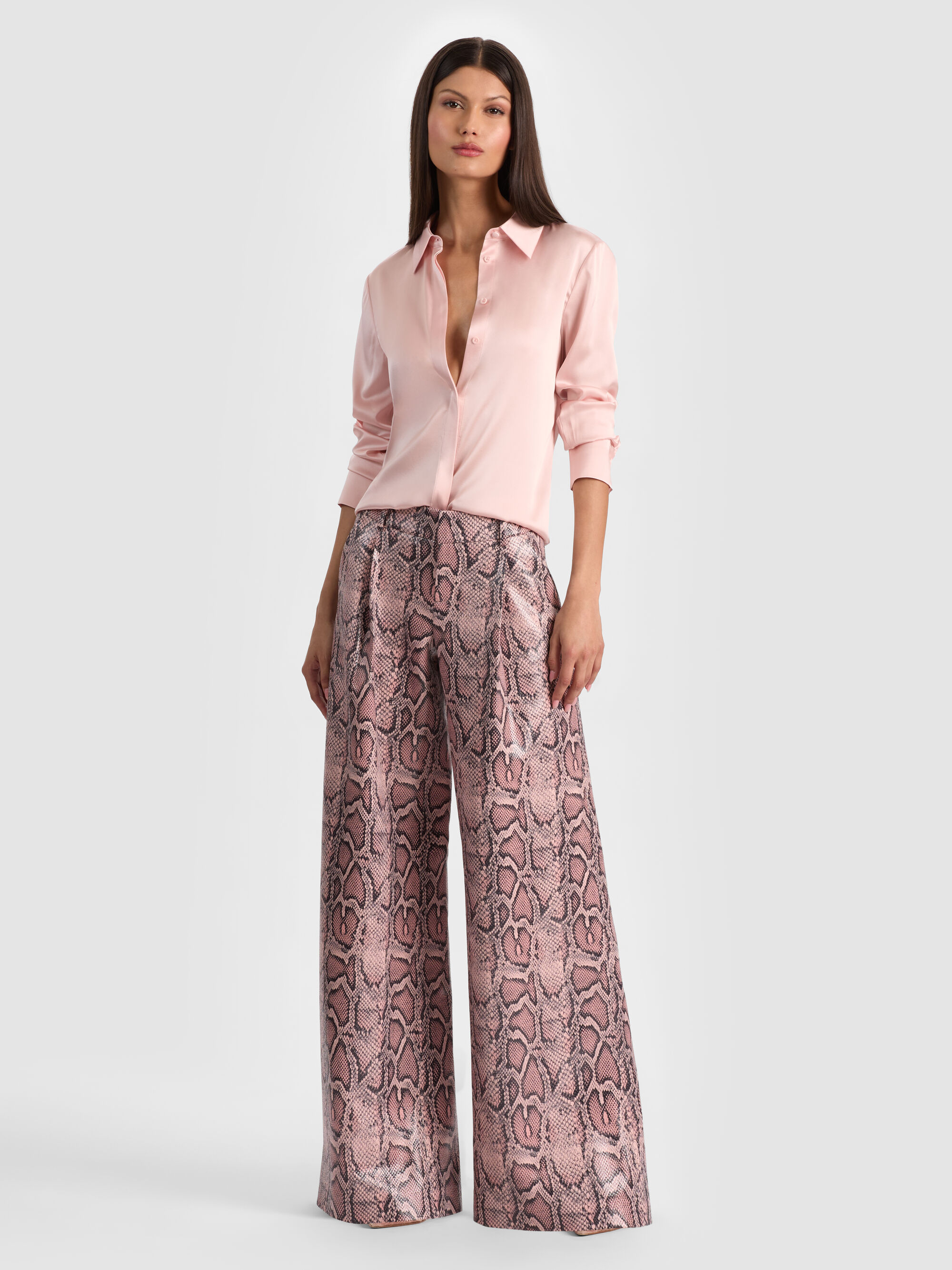 ERIC VEGAN SNAKESKIN PANT in ENGLISH ROSE/BLACK SNAKE | ALICE + OLIVIA