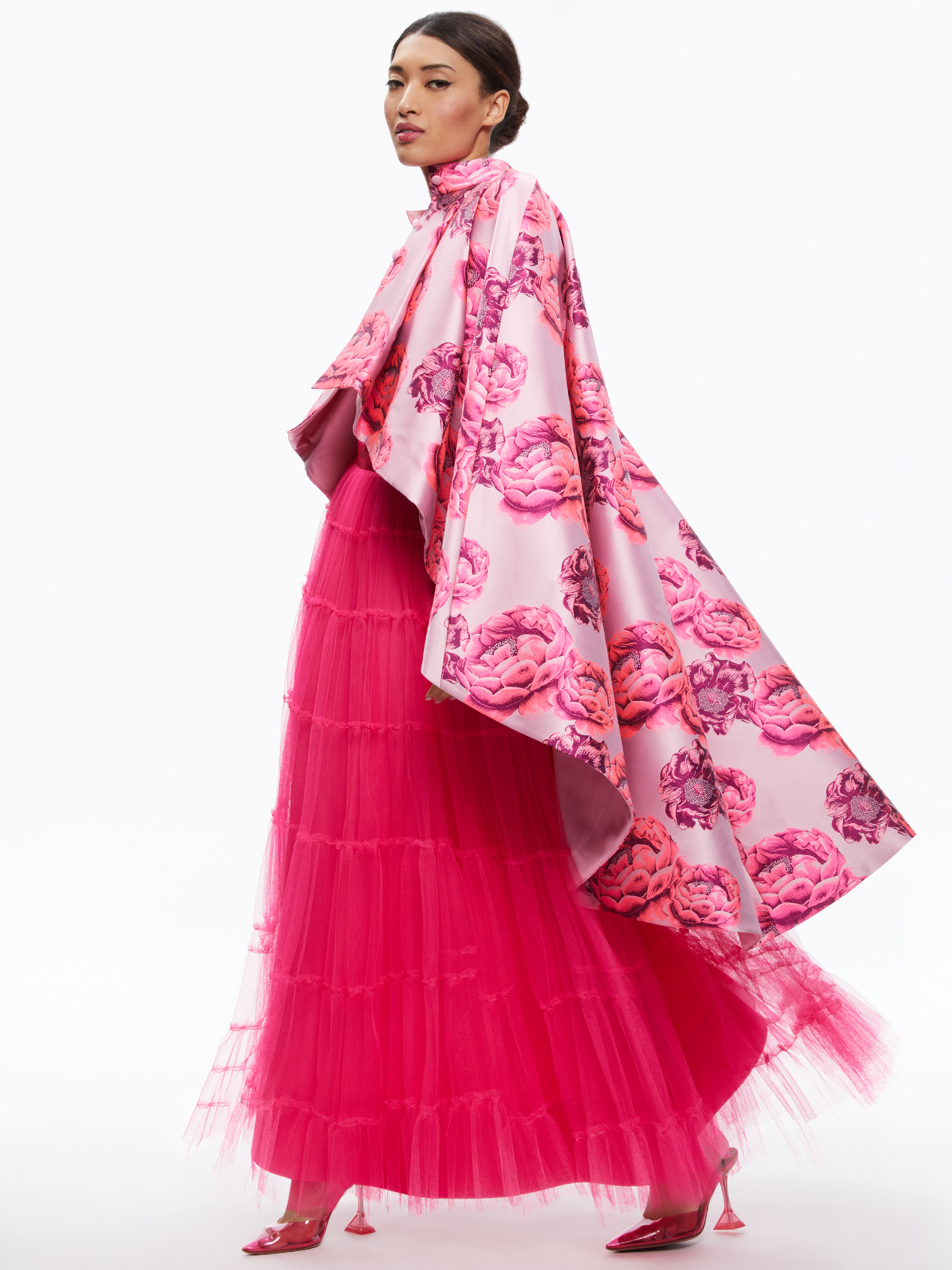 Susanne High Low Collared Cape In Candy Multi | Alice + Olivia