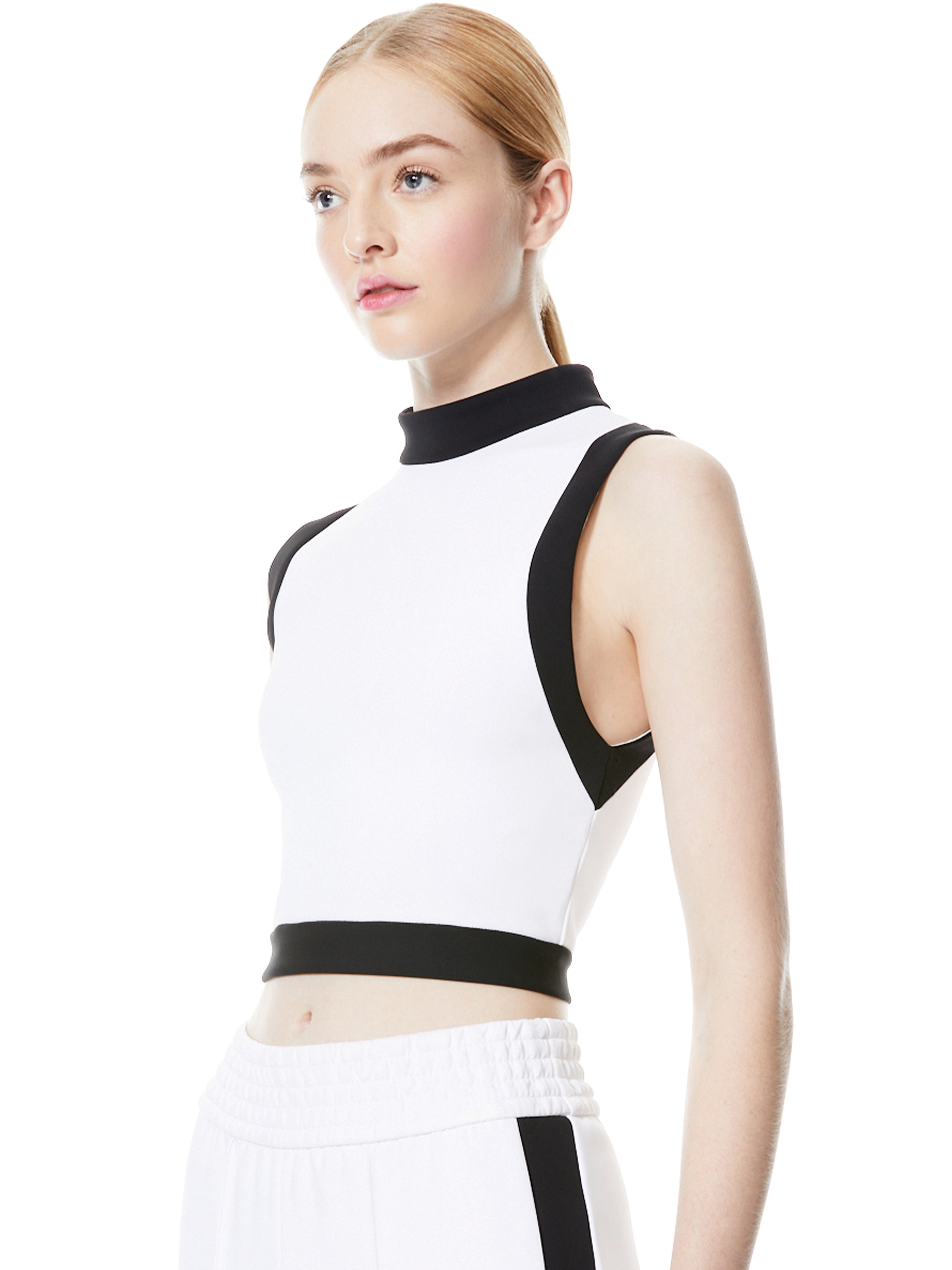 Mory Colorblock Crop Top In Off White/black | Alice + Olivia