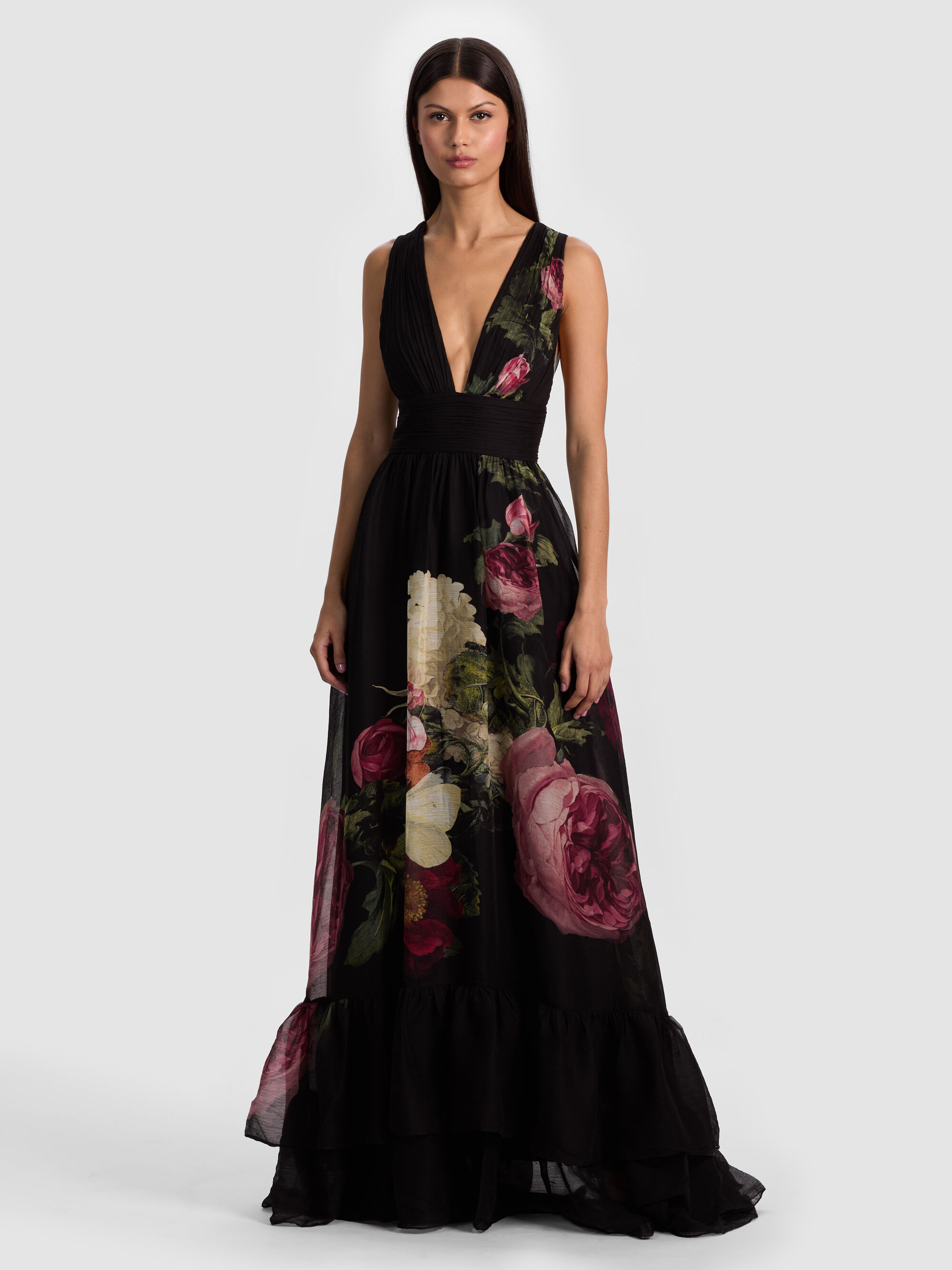 ROYA GOWN WITH DETACHABLE CAPE in BE STILL | ALICE + OLIVIA