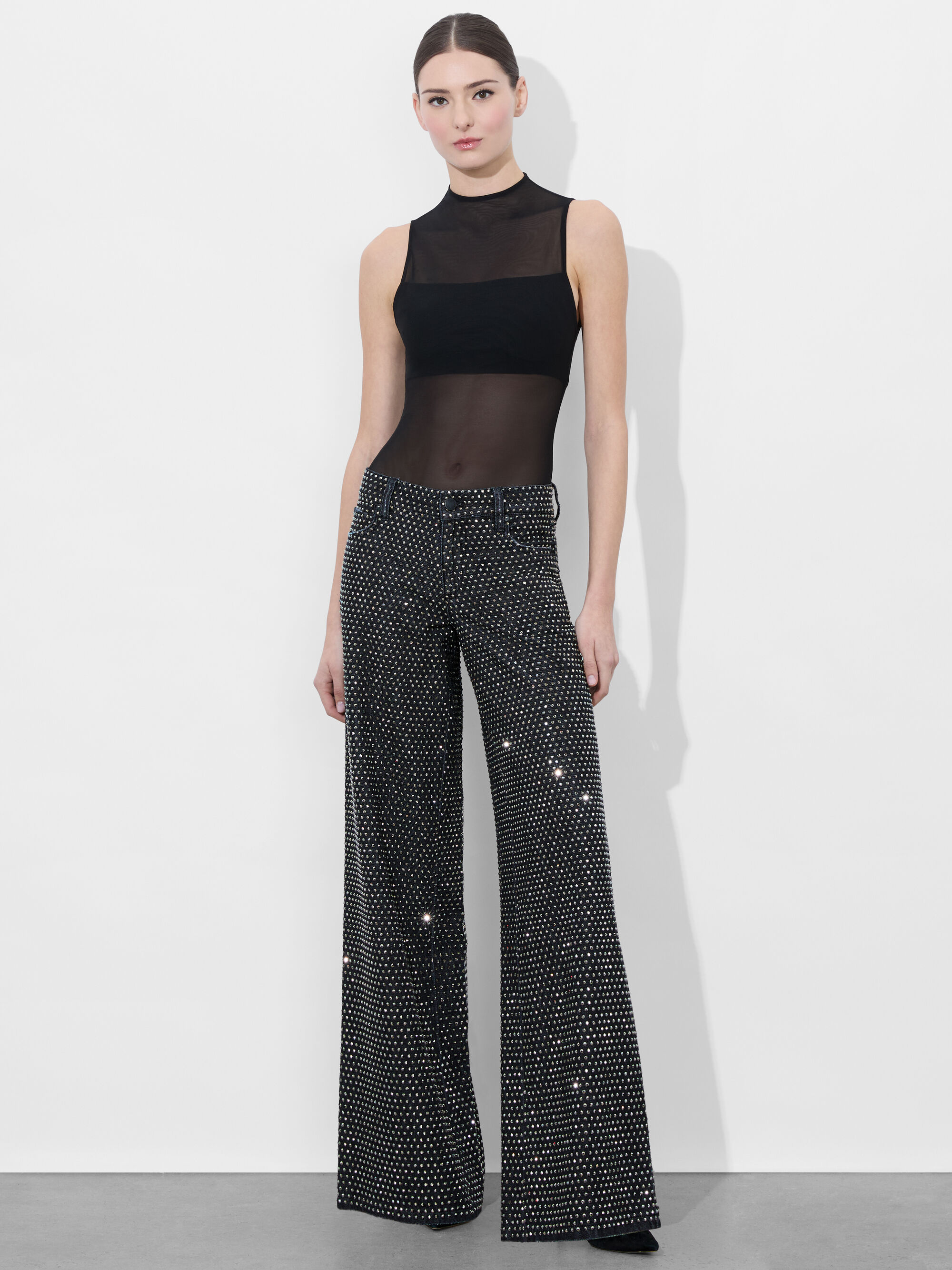 TRISH EMBELLISHED JEAN in MAYA CHARCOAL BLACK/HEMATITE | ALICE + OLIVIA