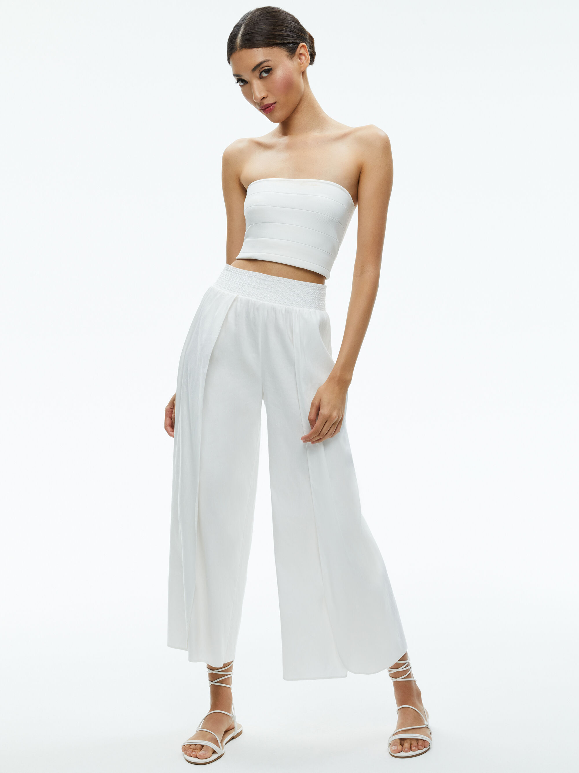 LARISSA LINEN PULL UP PANT in OFF WHITE | ALICE + OLIVIA