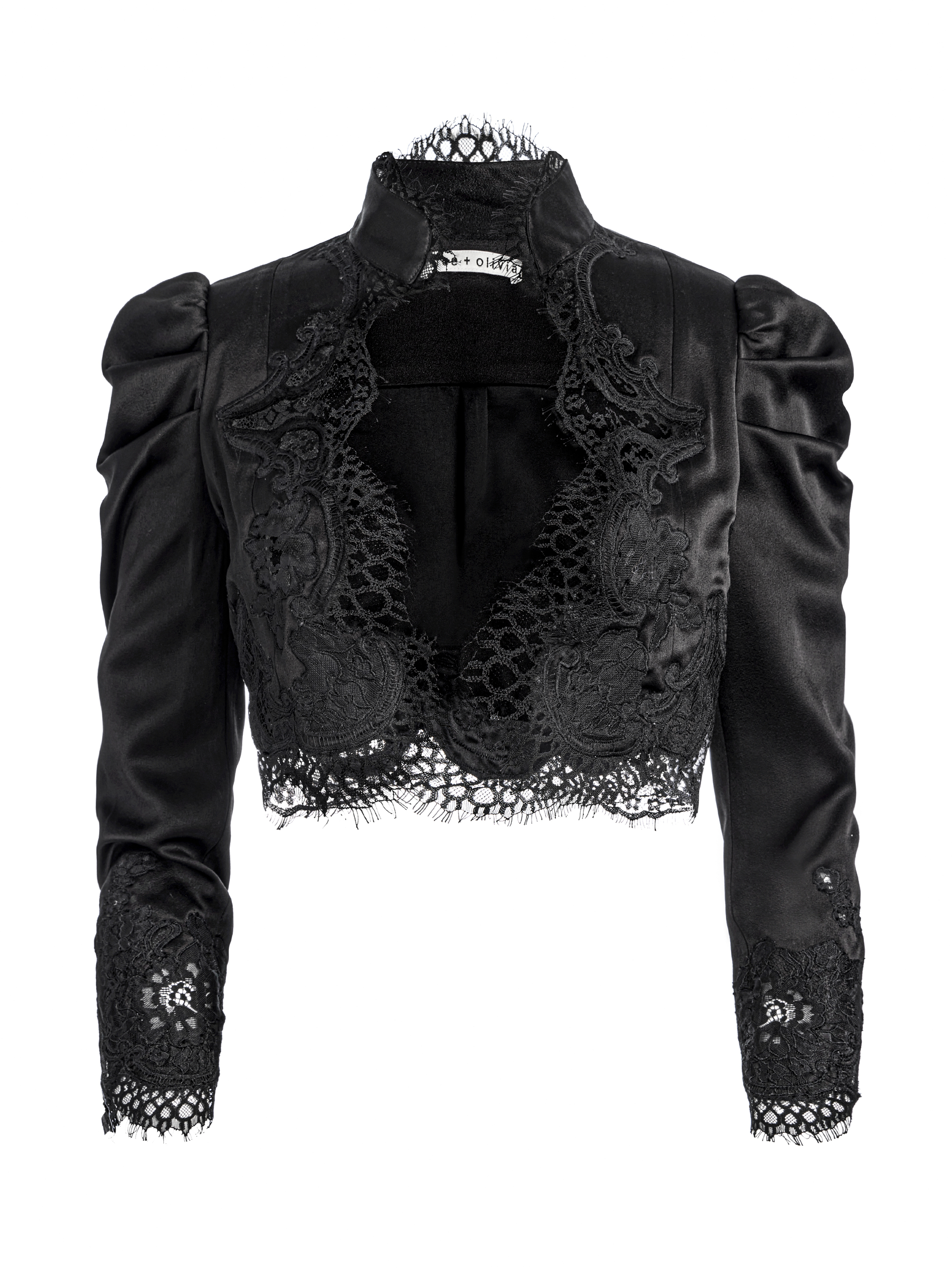 Thomasina Puff Sleeve Lace Cropped Jacket In Black | Alice + Olivia