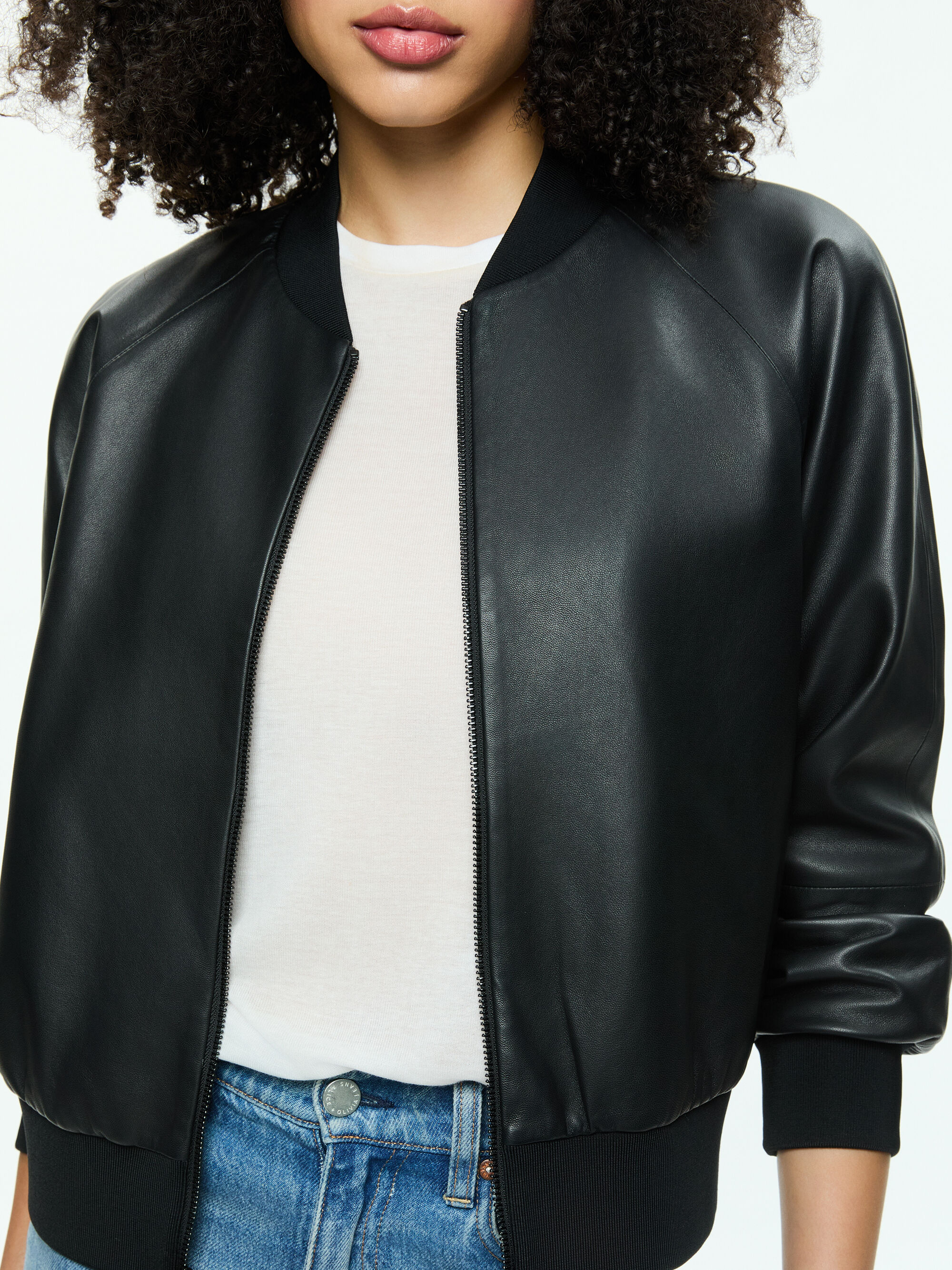 Felisa Leather Bomber In Black | Alice + Olivia