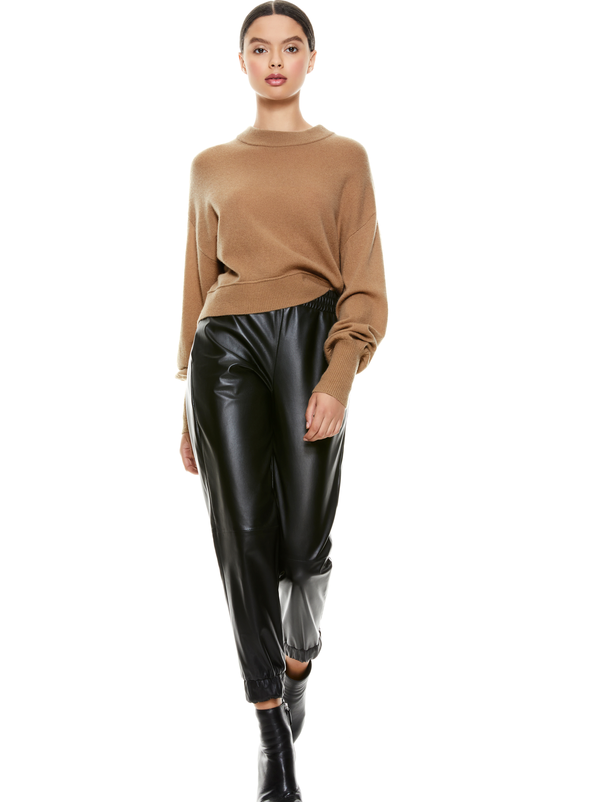 Denver Round Hem Sweater In Camel | Alice And Olivia