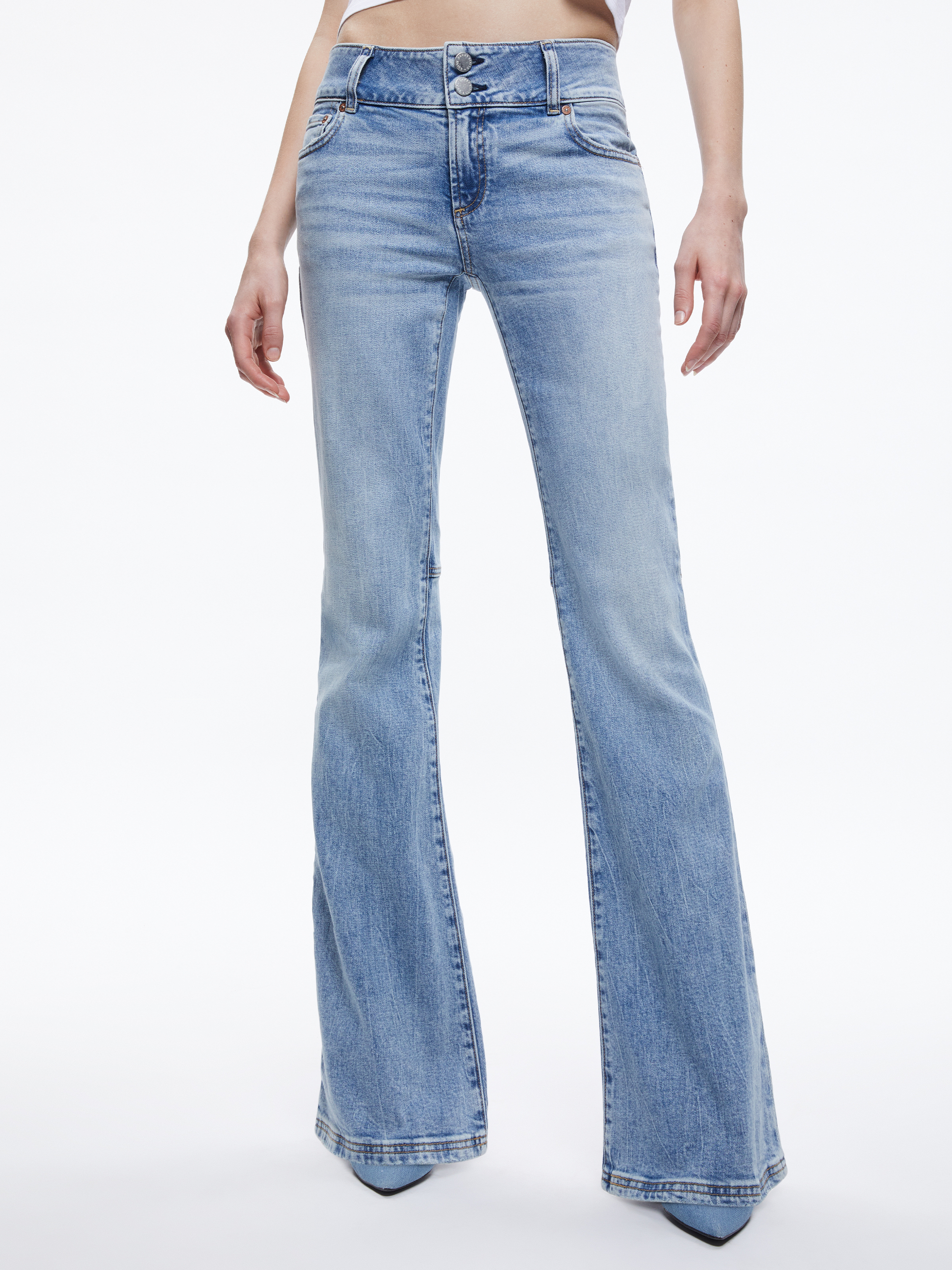 Stacey Low Rise Bell Bottom Jean In Bay Blue | Alice + Olivia
