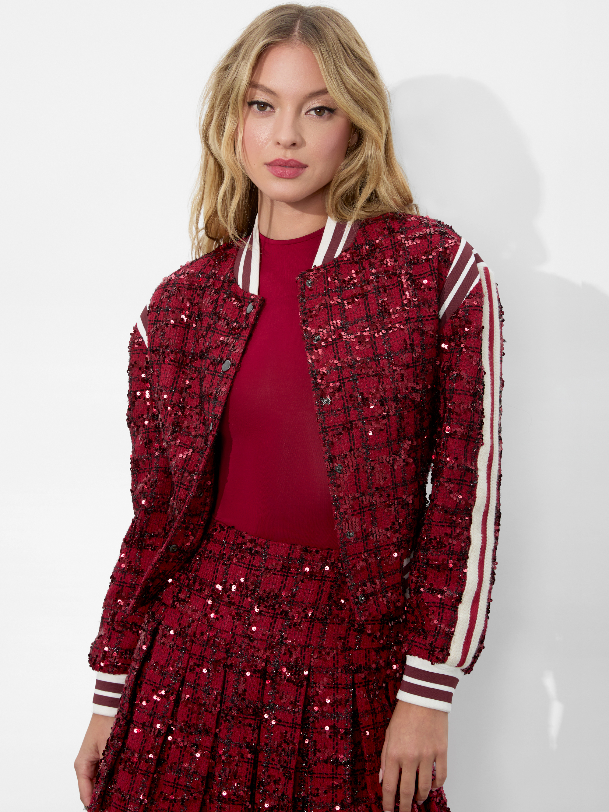 Keri Varsity Jacket In Garnet | Alice + Olivia